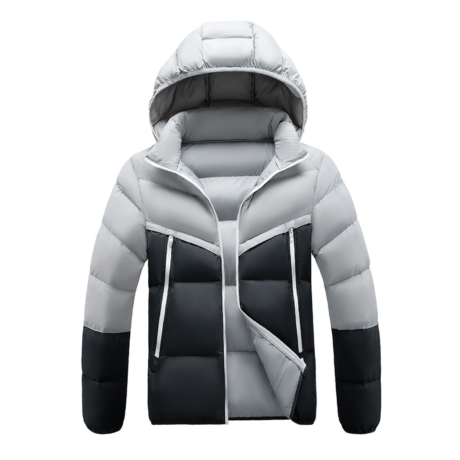 Men's Winter Insulated Puffer Jacket Color Block Puffer Jacket Hood ...