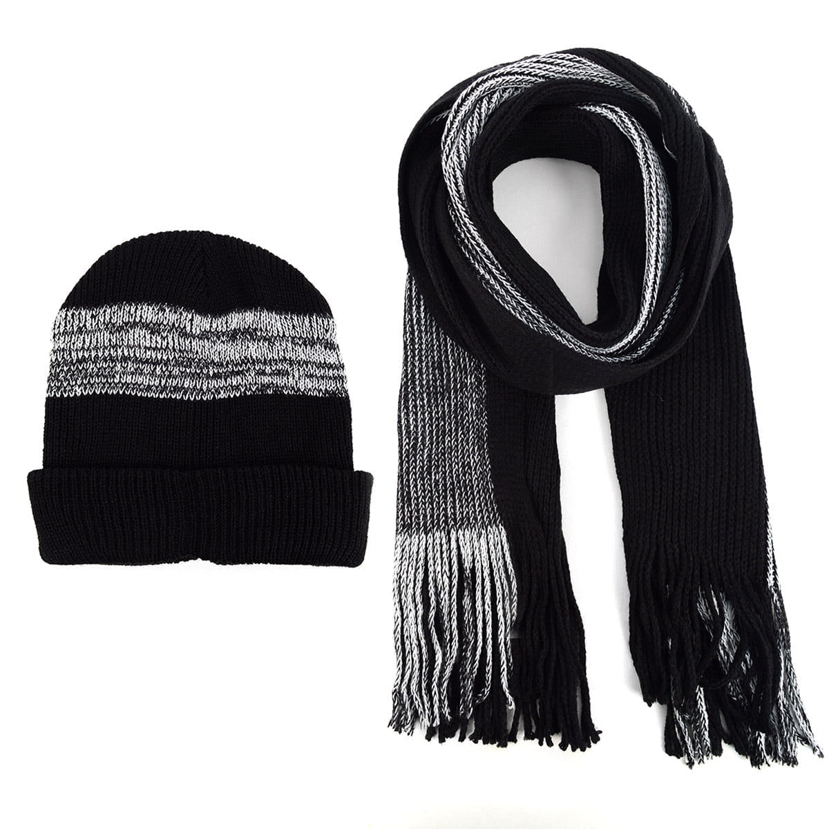 Men's Winter Knit Scarf and Hat Set-Warm and Soft Acrylic Scarf and ...
