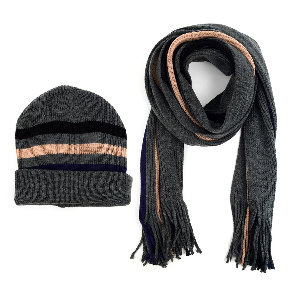 Men's Winter Knit Scarf and Hat Set-Warm and Soft Acrylic Scarf and ...