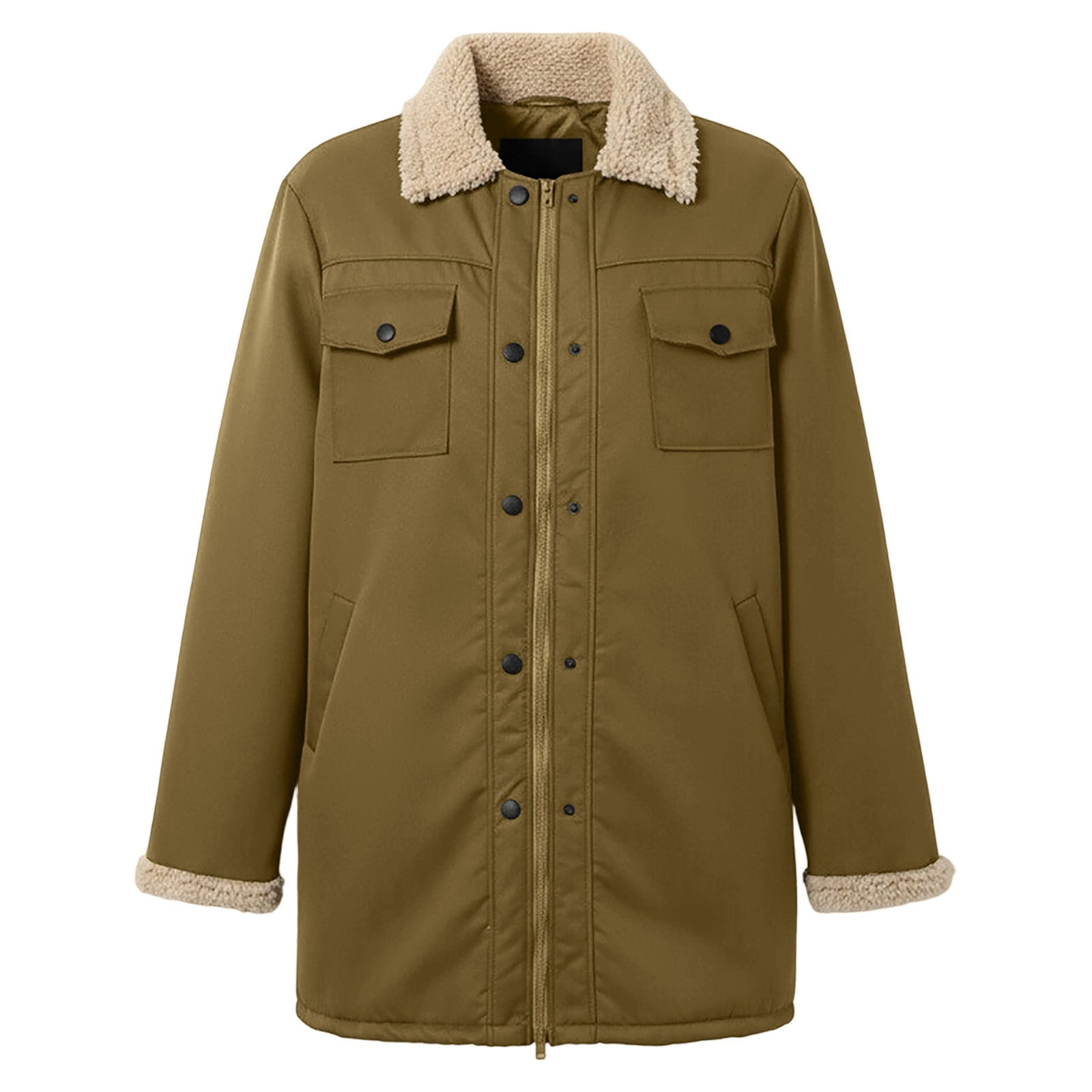 Men's Winter Lapel Cargo Military Trucker Work Long Fleece-Lined Cotton ...