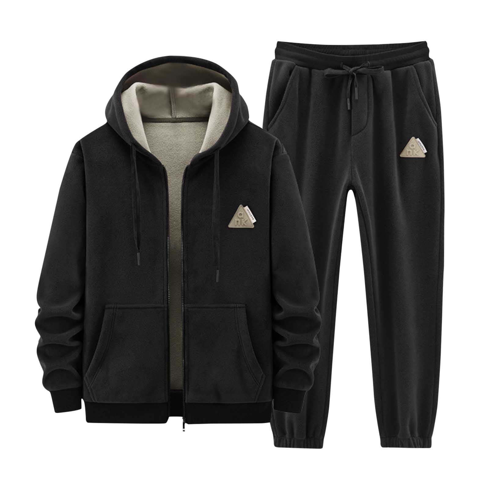 Men's Winter Plus Velvet Coat Sets Solid Color Thickened Lambskin ...