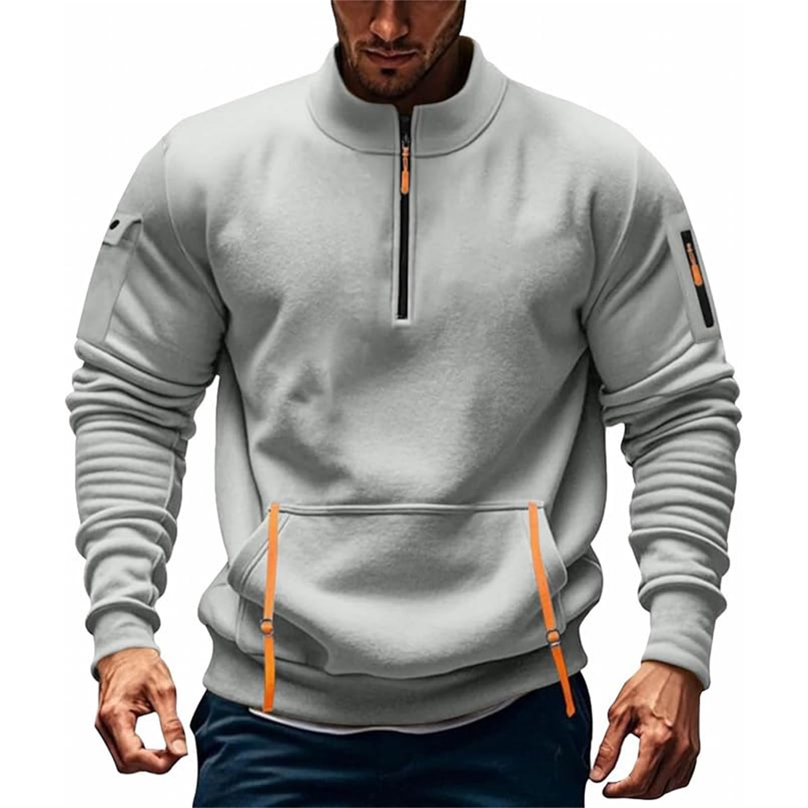 Men's Winter Quarter Zip Pullover Sweatshirt with Stand Collar and ...