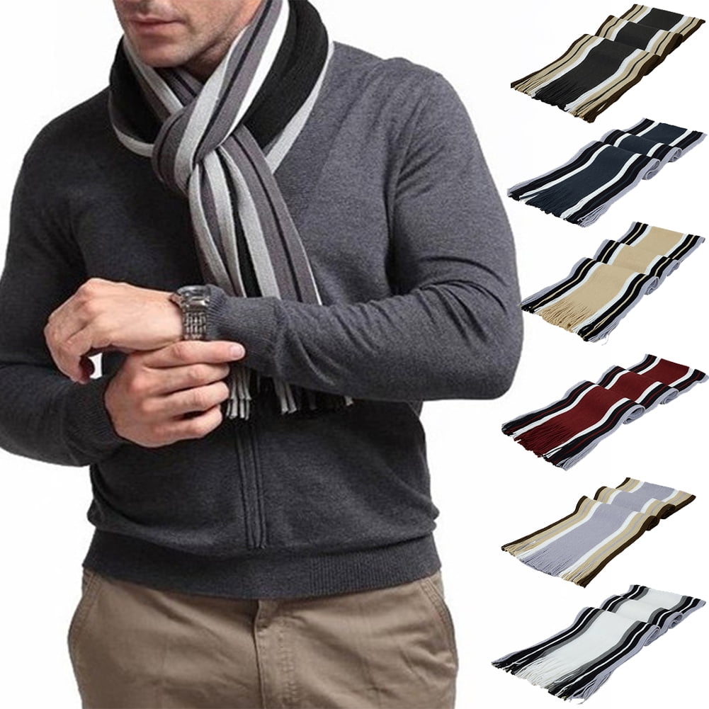 Men's Winter Scarf - Classic Striped Tassel Edge Soft Warm Scarf ...