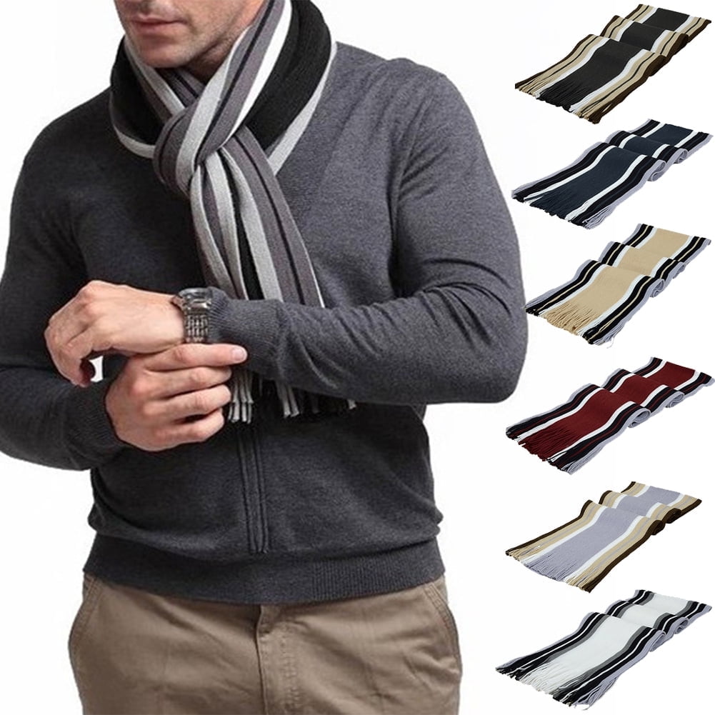 Men's Winter Scarf - Classic Striped Tassel Edge Soft Warm Scarf ...