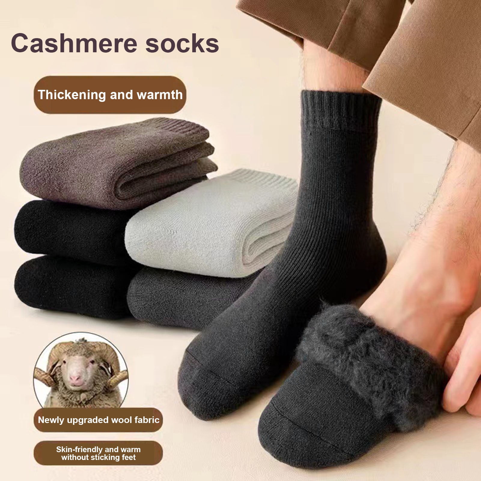 Men's Winter Socks - 1 Pair Mid-tube Thick Thermal Insulation Home ...