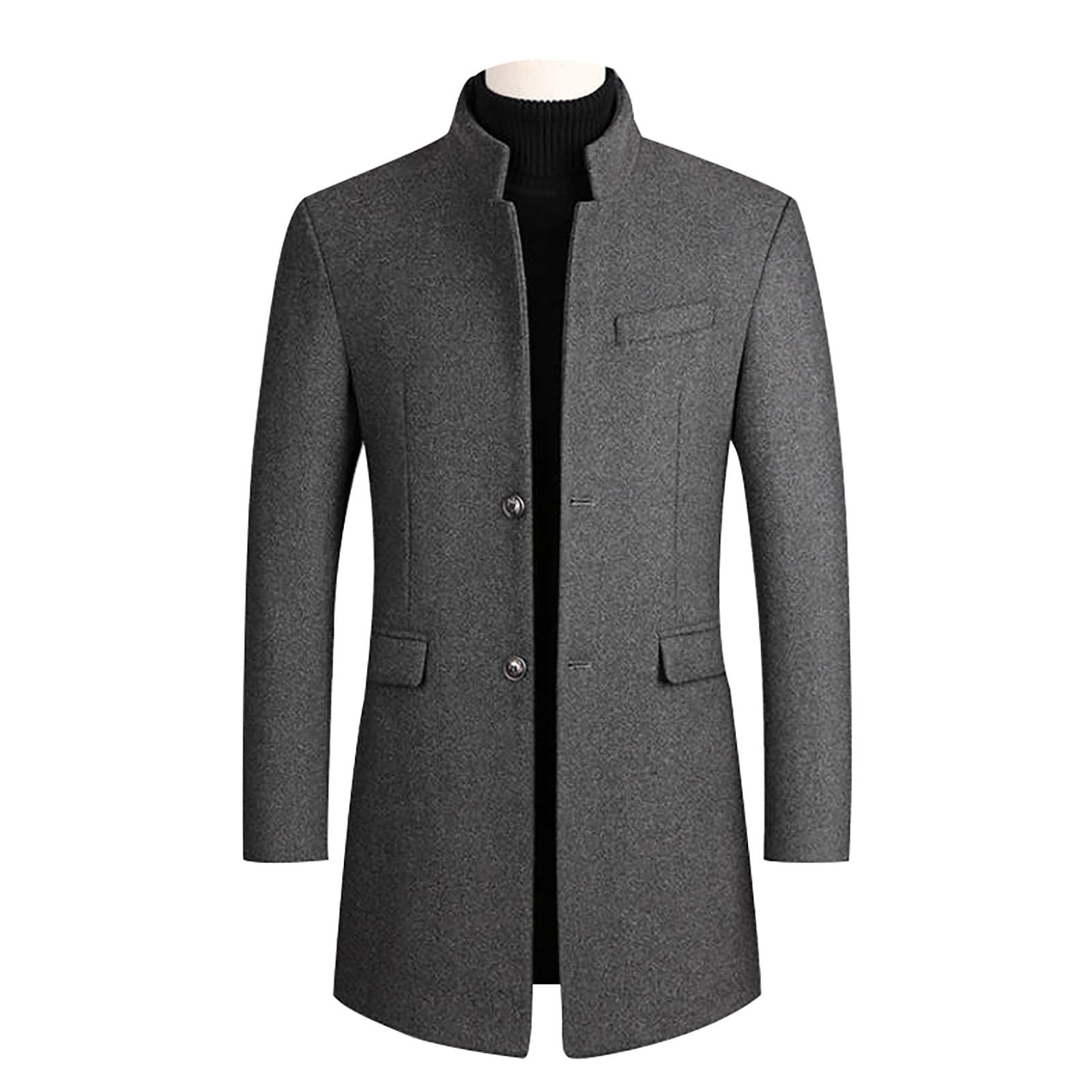 Men's Winter Solid Color Coat Long Sleeved Padded Leather Jacket Retro ...