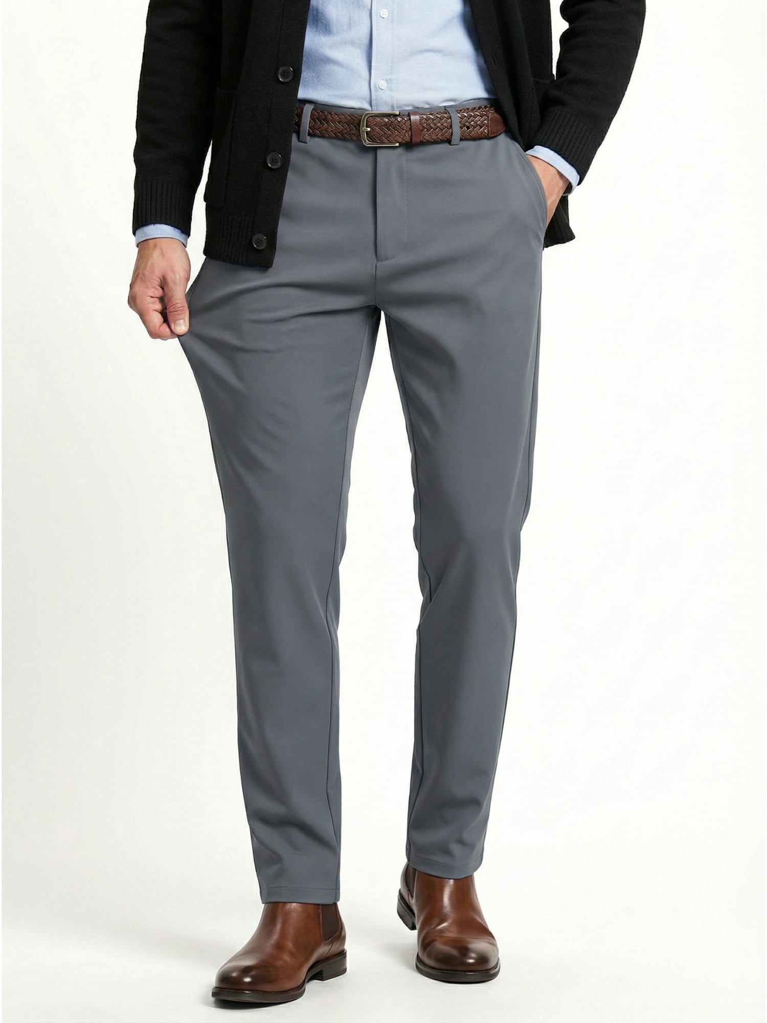MEILIHUA Men's Winter Stretch Dress Pants - Thick 4-Way Elastic Formal ...
