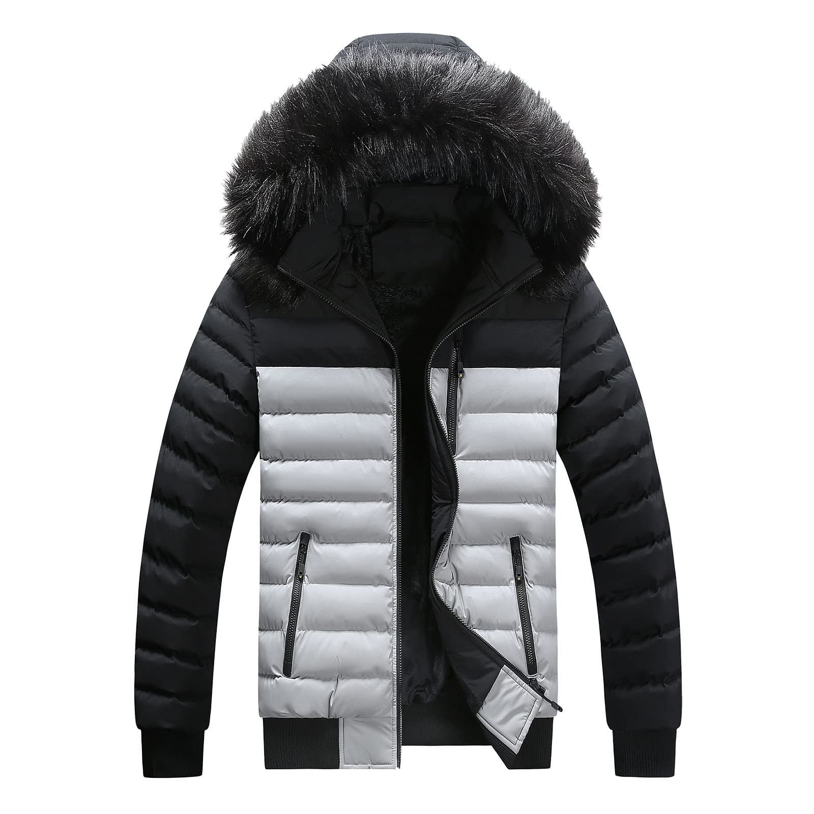 Men's Winter Thicken Cotton Coat Warm Puffer Jacket with Removable Fur ...