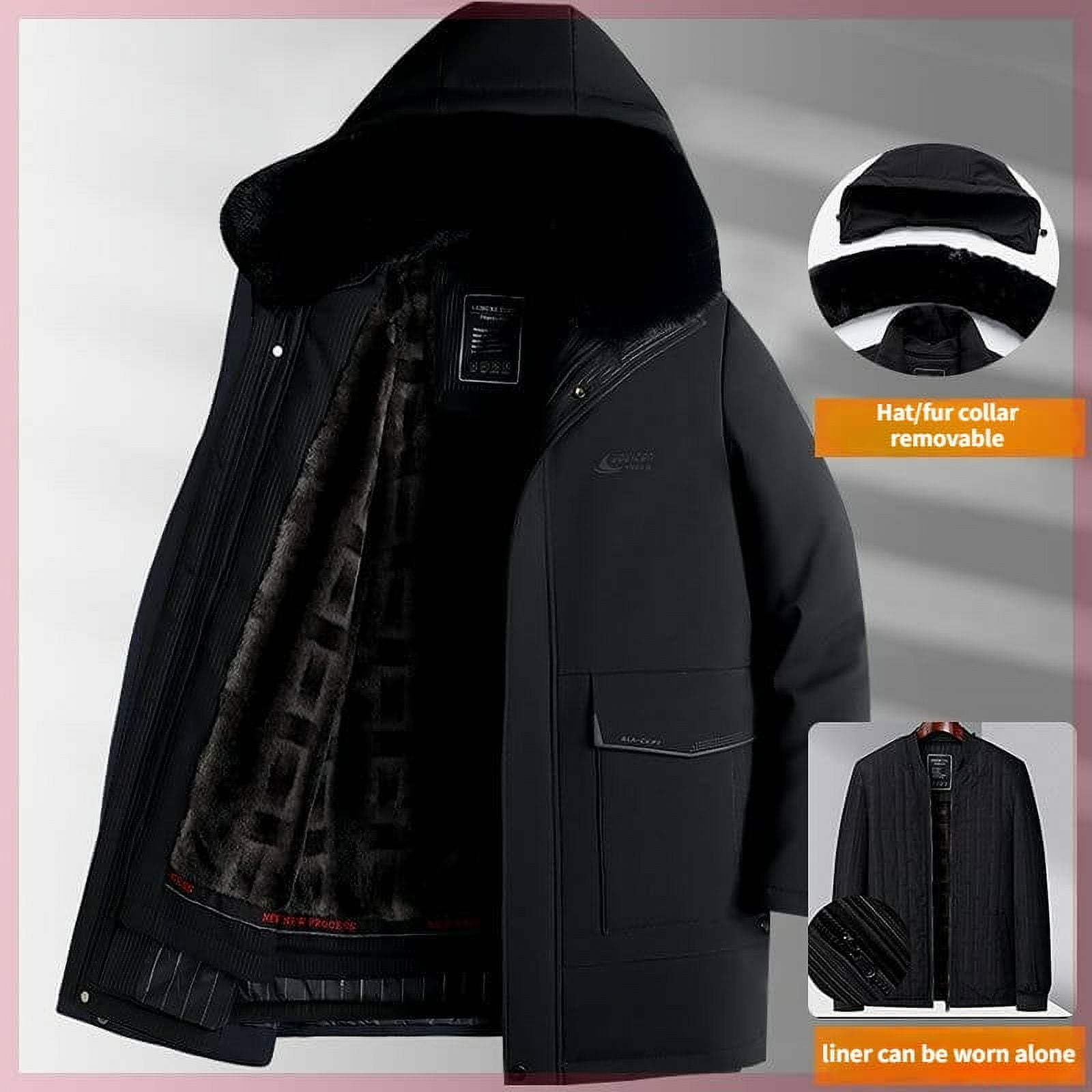 Men's Winter Thickened Hooded Cotton Coat - Detachable Hood/Liner ...
