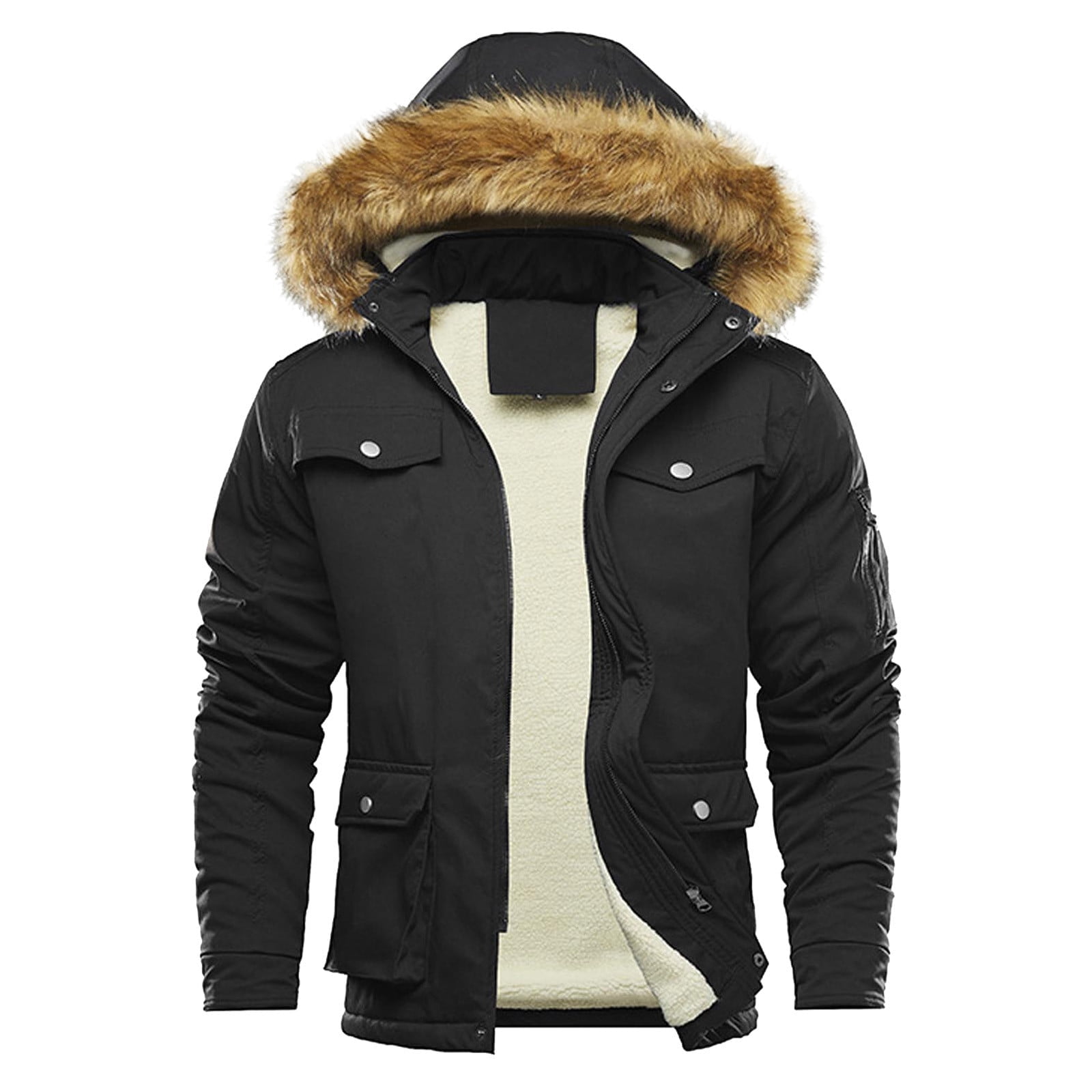 Men's Winter Thickened Warm Casual Style Hooded Medium Length Coat ...