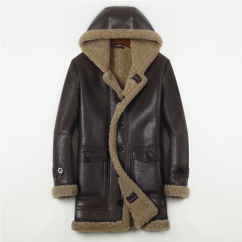 Men's Winter Warm Coat Male Long Jacket Genuine Sheepskin 100% Natural ...