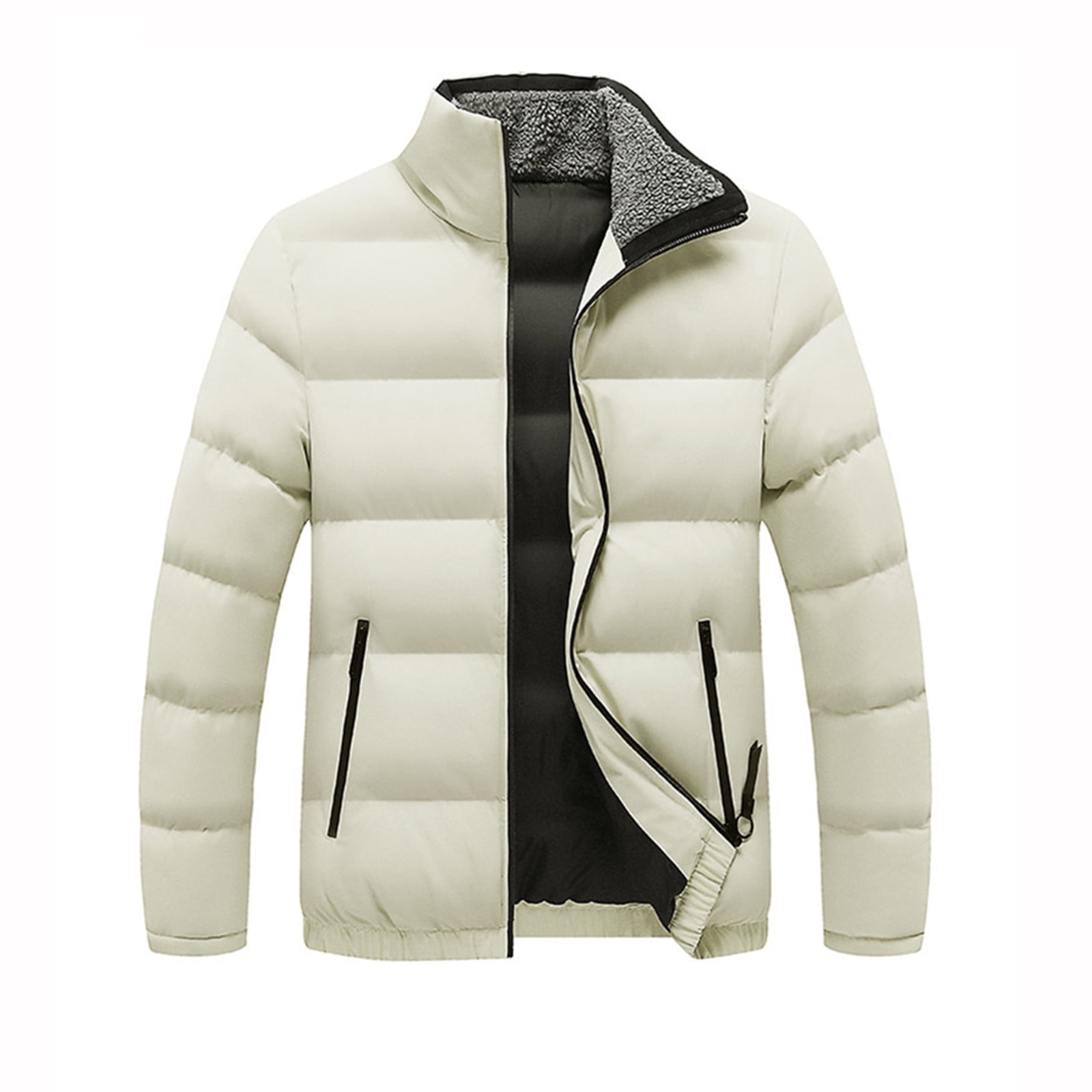 Men's Winter Warm Solid Color Stand-Up Collar Zipper Padded Jacket ...