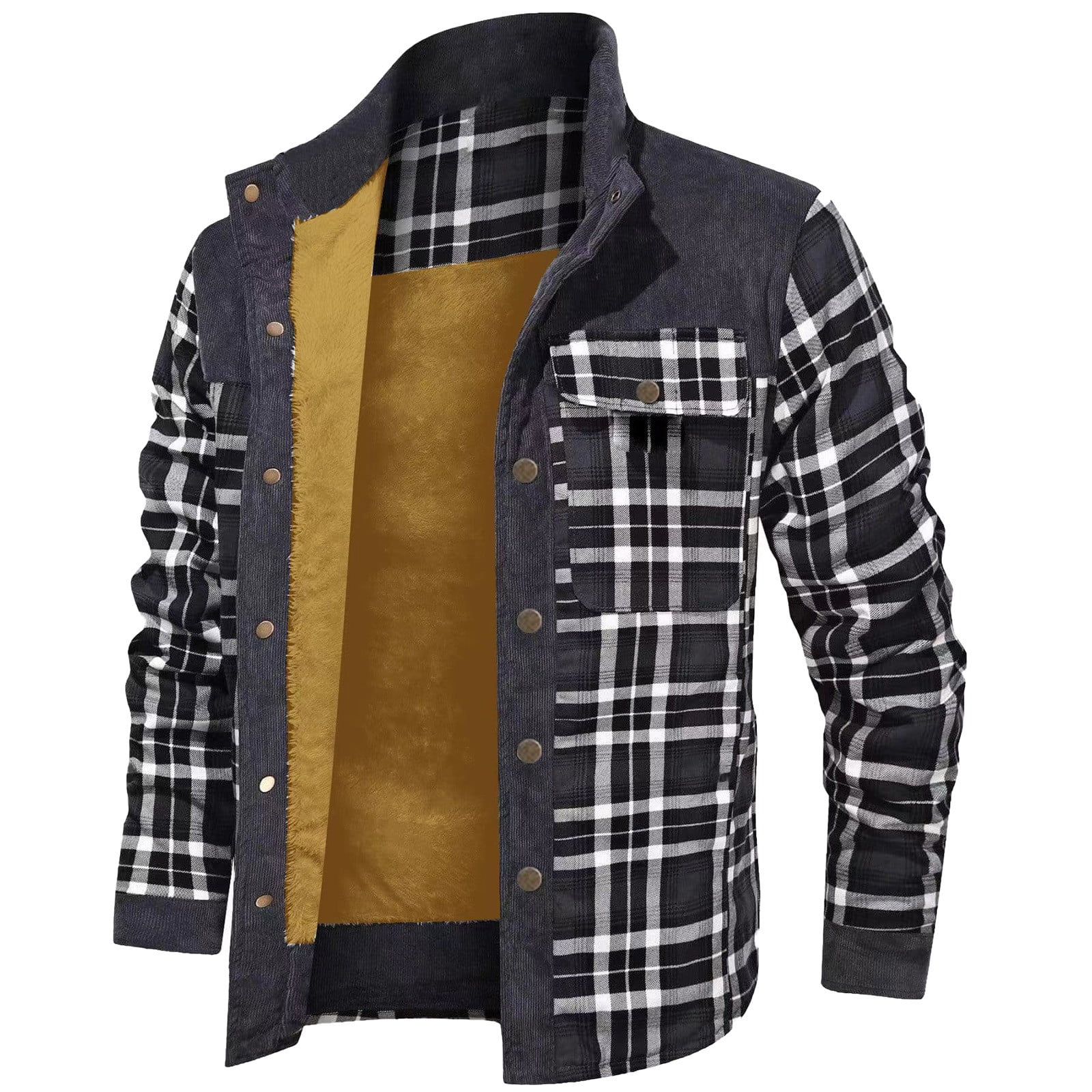 Men's Winter Wool Lined Flannel Plaid Shirt Jacket with Button Hooded ...