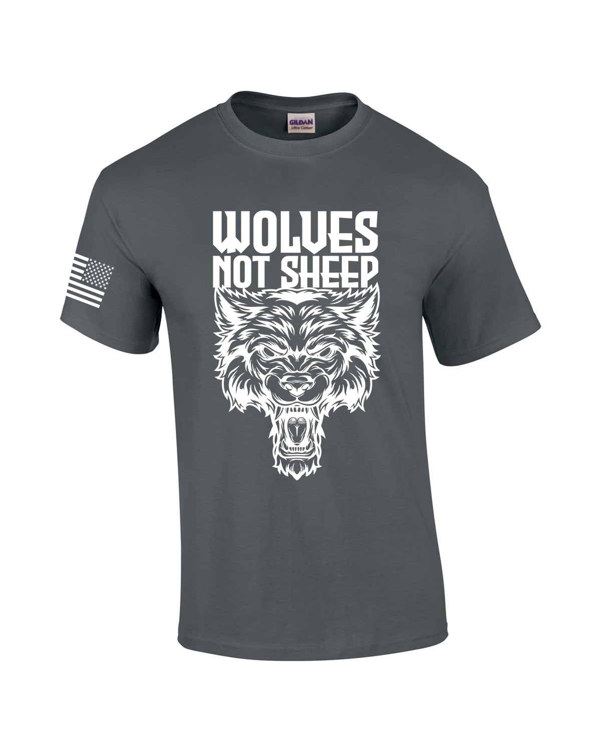 Men's Wolves Not Sheep T-shirt Snarling Wolf Head Patriotic American ...