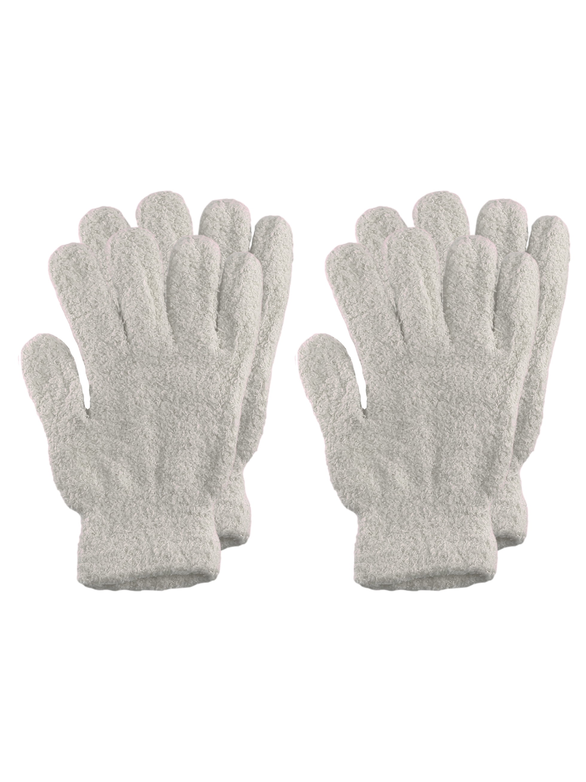 Men's Women's 2 Pairs Warm Winter Fuzzy Cozy Gloves, 2 Set White ...