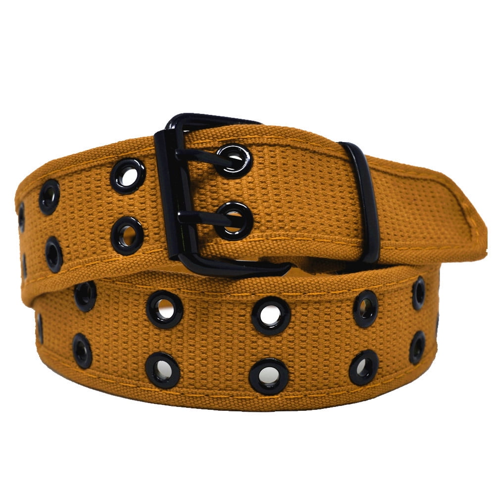 Men's Women's Double Grommet 2 Hole Belts Canvas Web Solid Casual Belt ...
