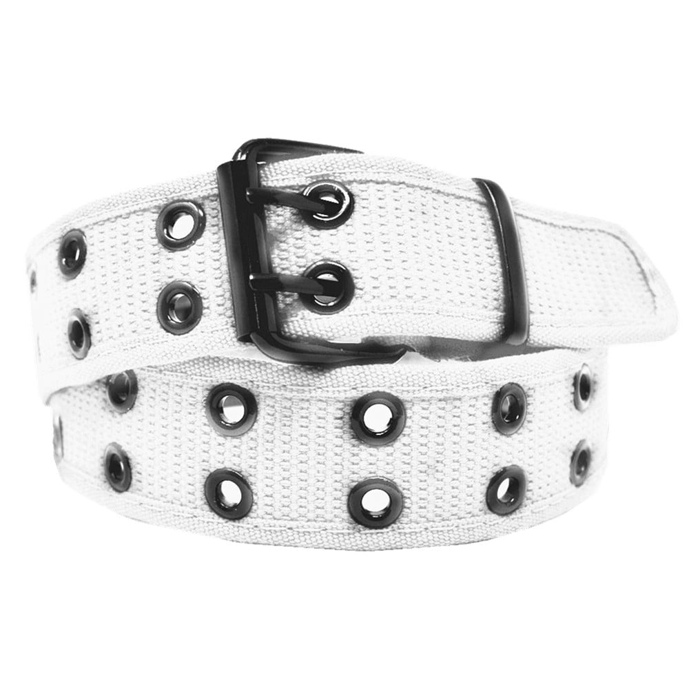 Men's Women's Double Grommet 2 Hole Belts Canvas Web Solid Casual Belt ...