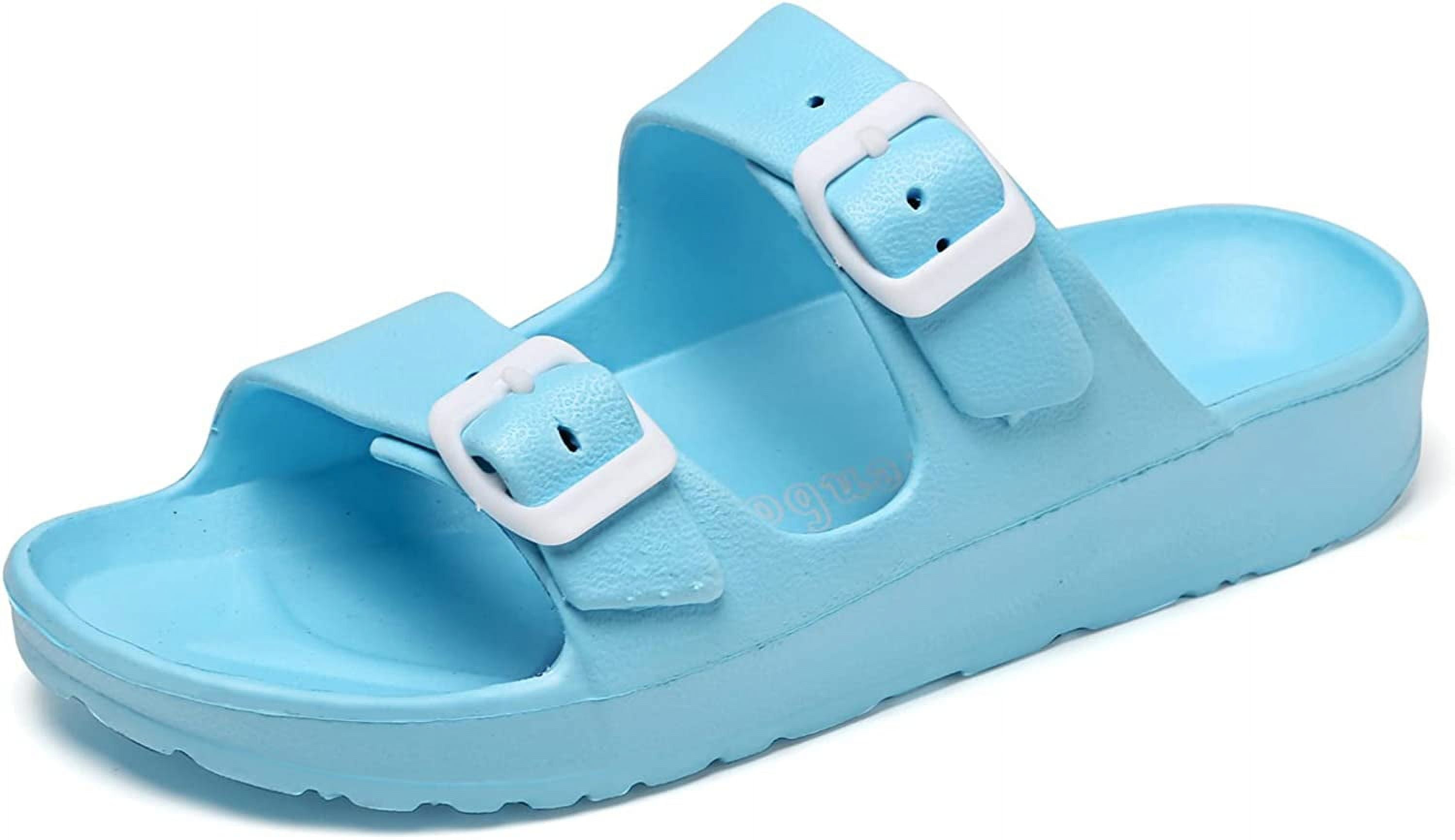 Men's Women's EVA Flat Sandals Adjustable Double Buckle Rubber Slide ...