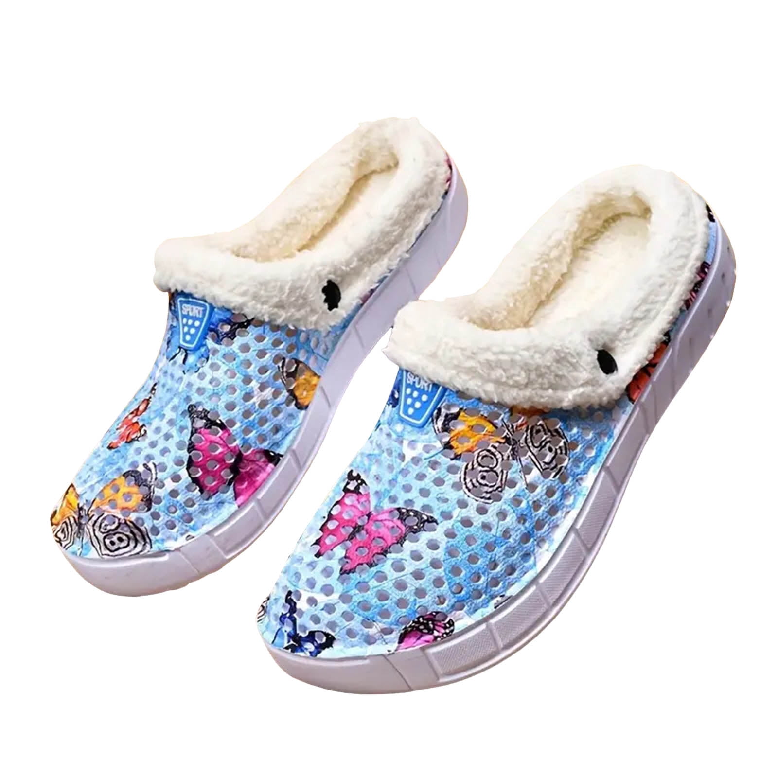 Men's Women's Lined Clogs Winter Fleece Garden Slippers Non Slip House ...