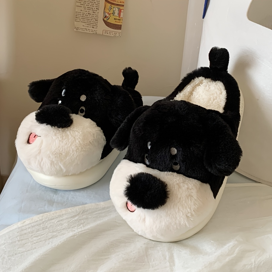 Men's & Women's Plush Furry Slip-On Slippers with Beagle & Pug Dog Face ...