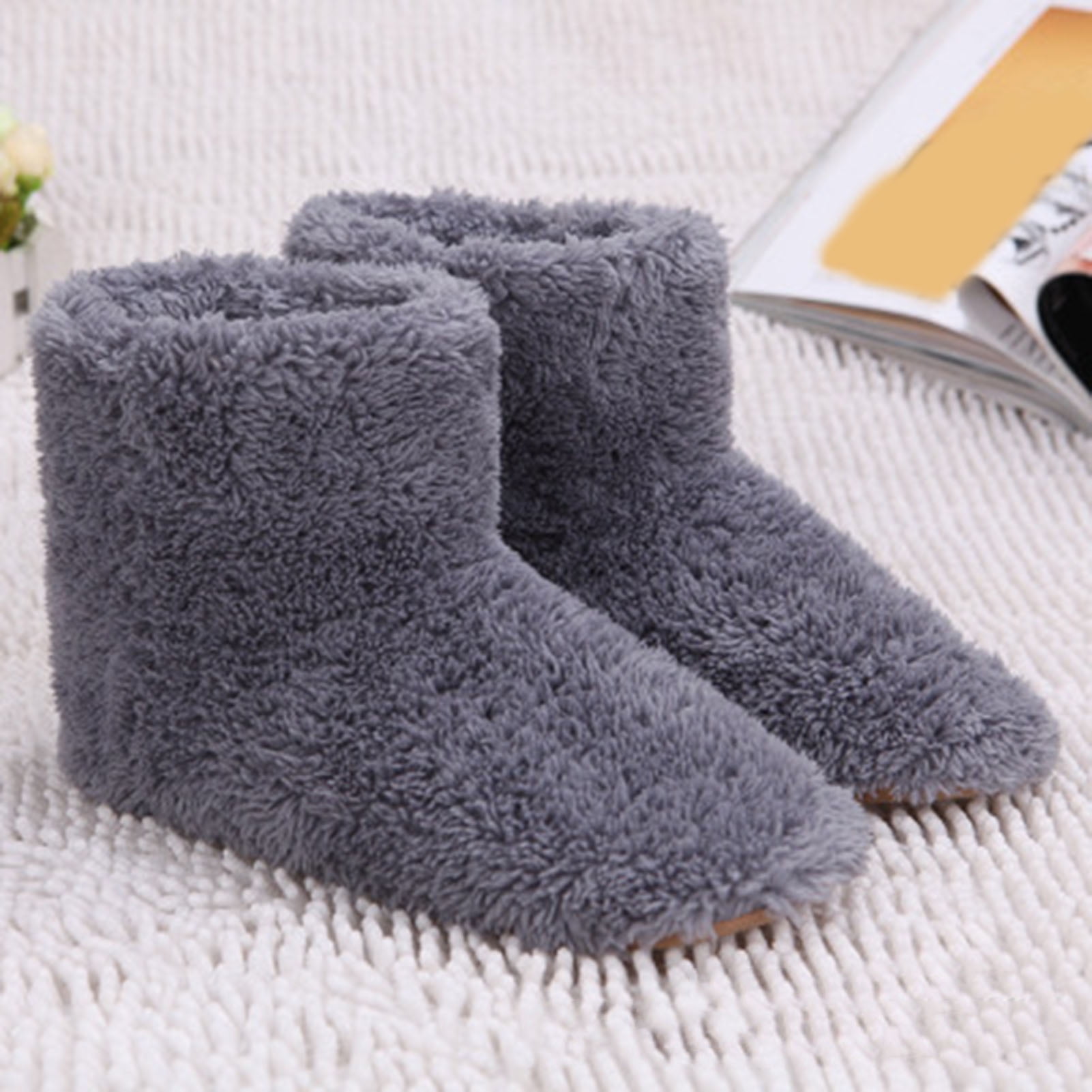 Men’s Women's Slipper-Boots-Winter-Fleece-House-Slippers Knitted Indoor ...