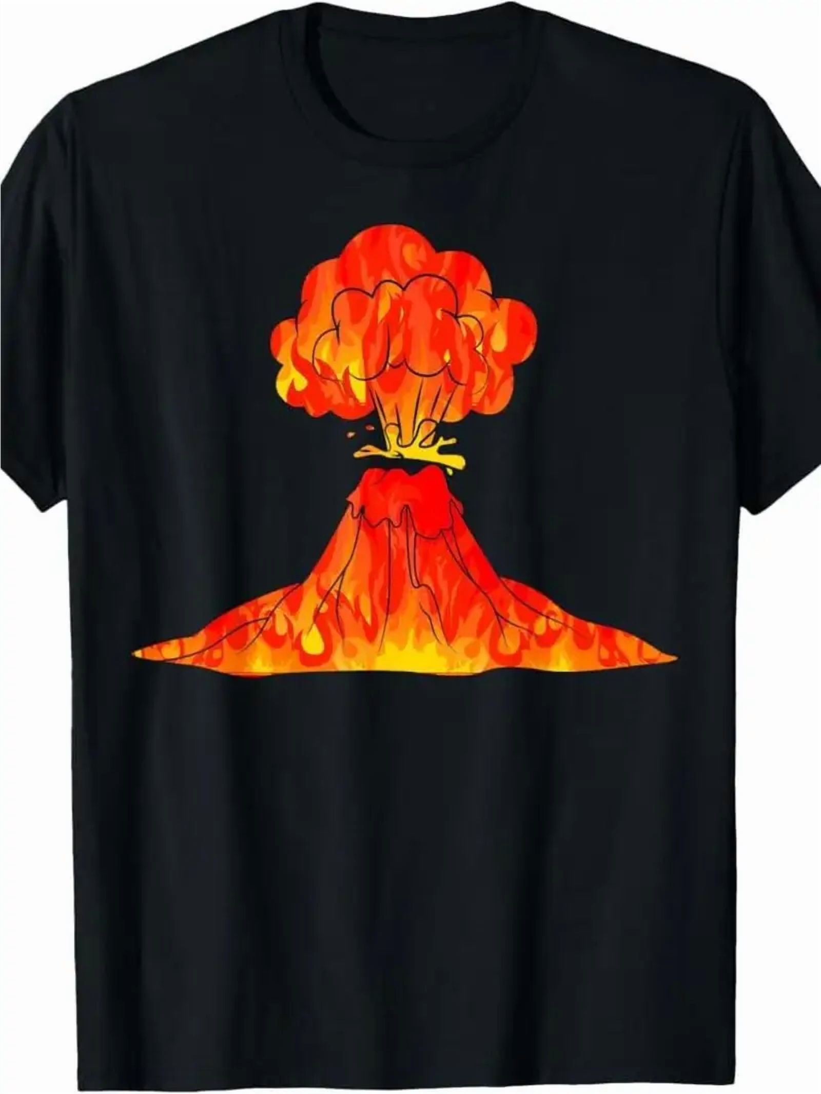 Men's & Women's Vintage Volcano Graphic T-Shirt - True Lava Flow Design, Heavyweight 100% Cotton ...