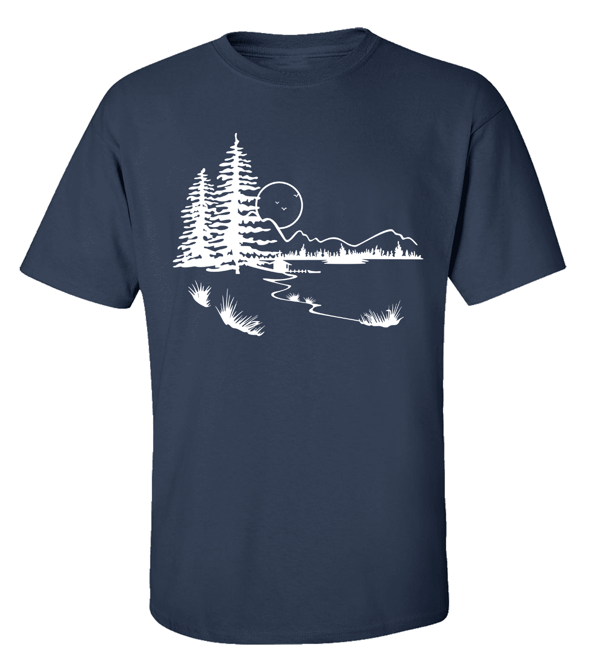 Men's Woodland Outdoors Mountain Scenic View Short Sleeve T-shirt-Navy ...