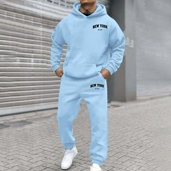 Men's Workout Gym Big and Tall Jogging Suit Sweatsuits Sport City Print ...