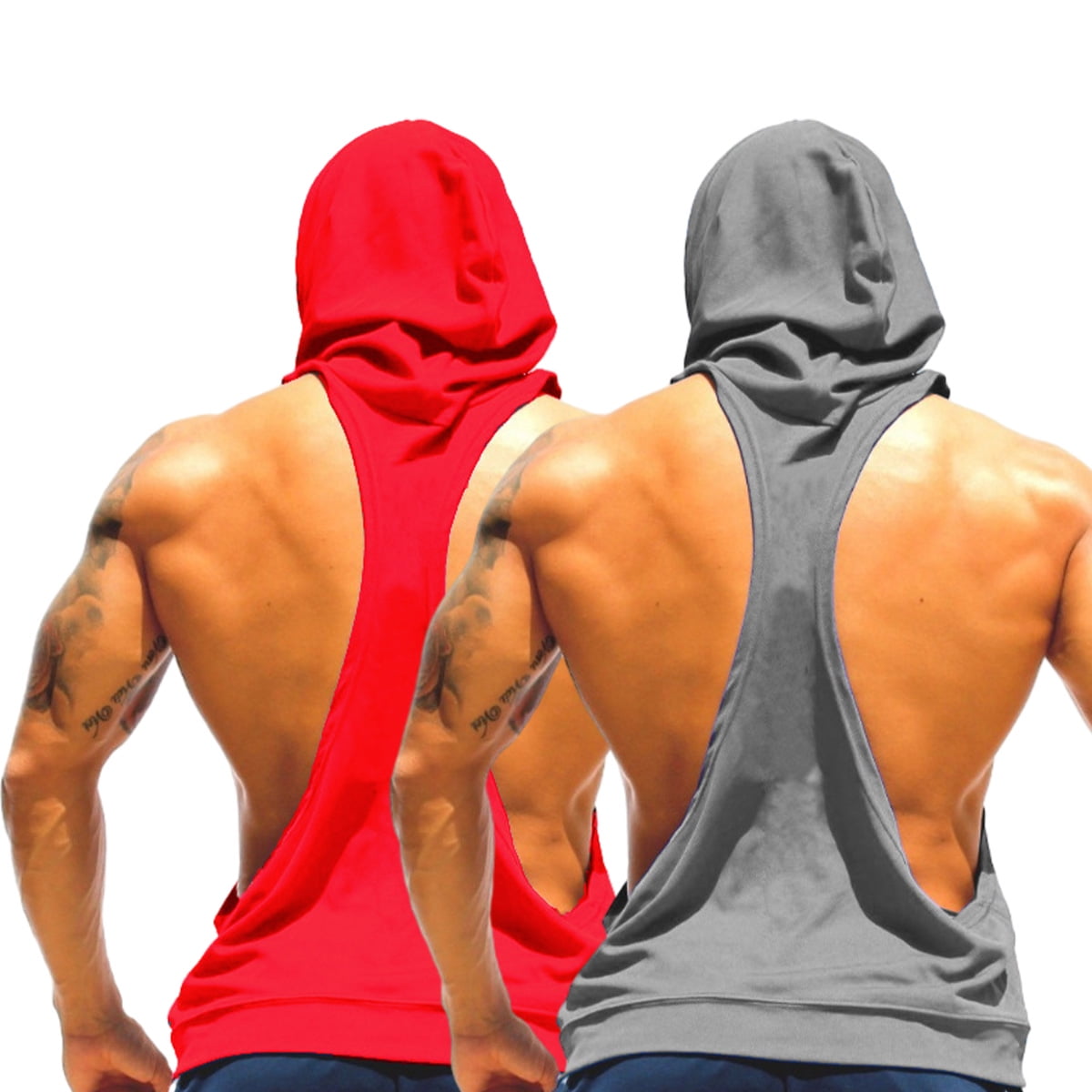 Mens Workout Hooded Tank Tops Bodybuilding Muscle Cut Off T Shirt