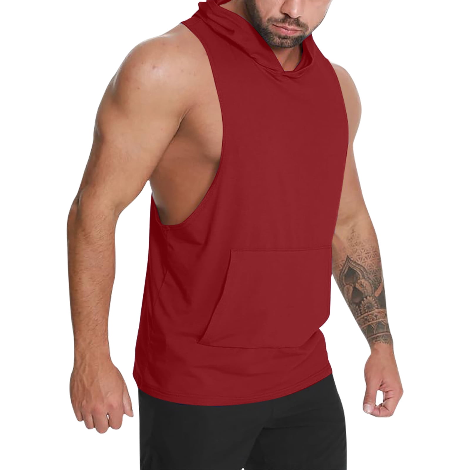 Mens Workout Hooded Tank Tops Bodybuilding Muscle Cut Off T Shirt