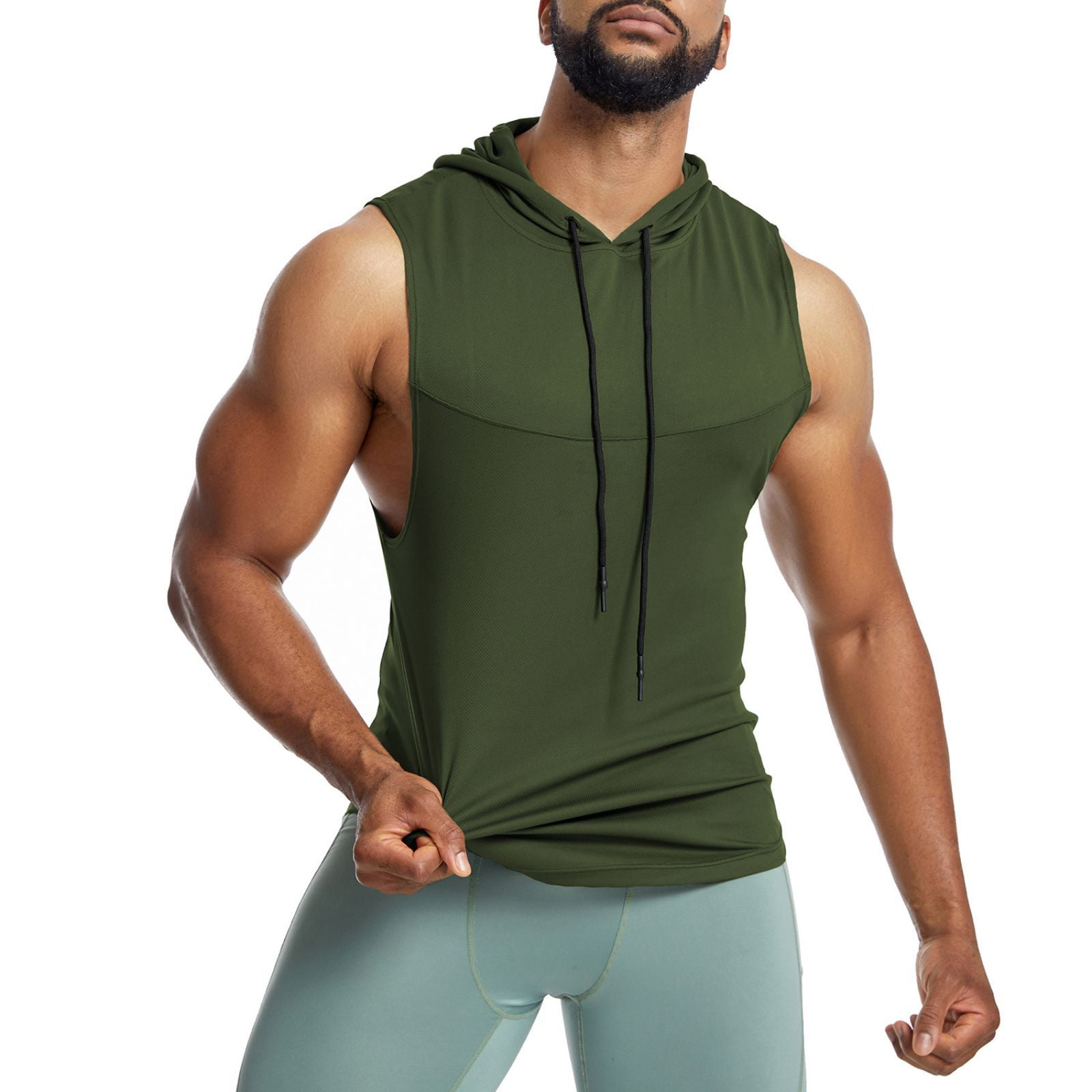 Mens Workout Hooded Tank Tops Sleeveless Gym Training Hoodies