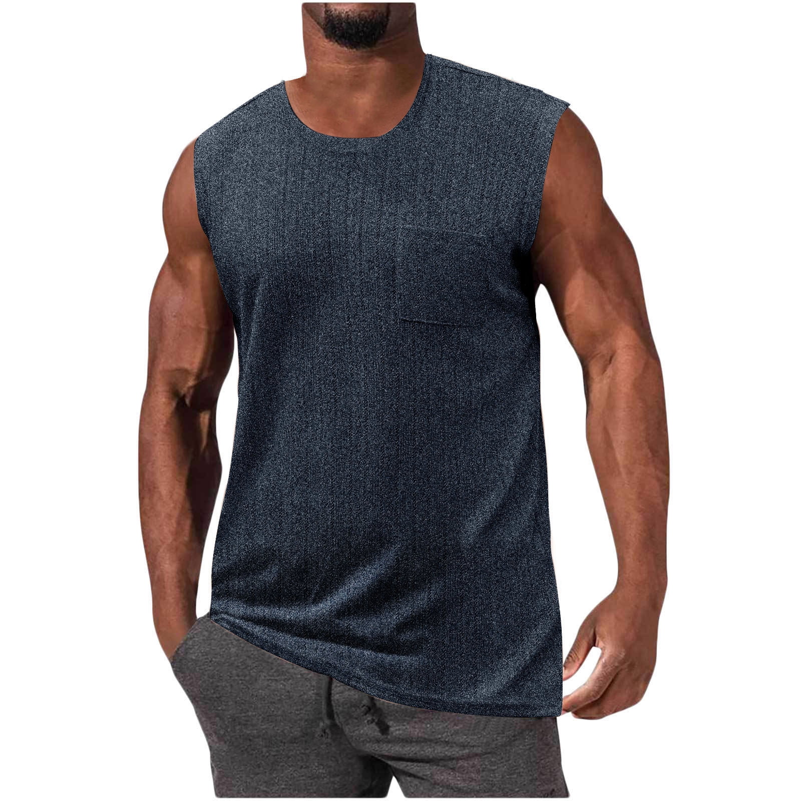 Men's Workout Tank Tops Muscle Cut Off Sleeveless Crewneck Bodybuilding ...