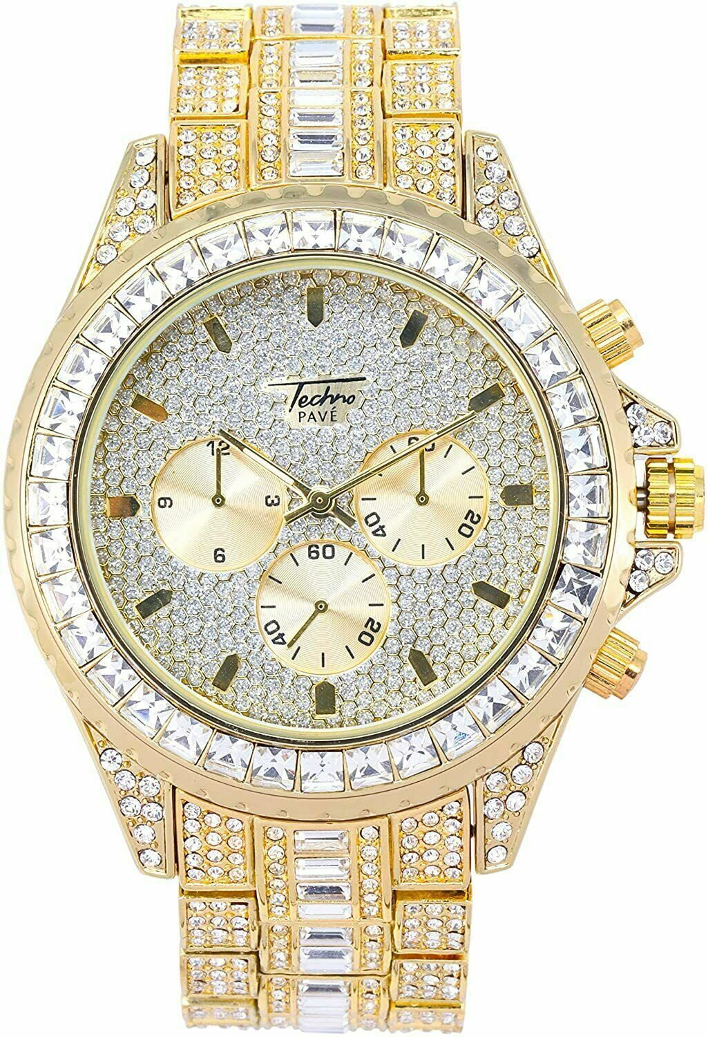 Men's Wristwatch Luxury Hip Hop Gold Plated Metal Full Iced Band ...