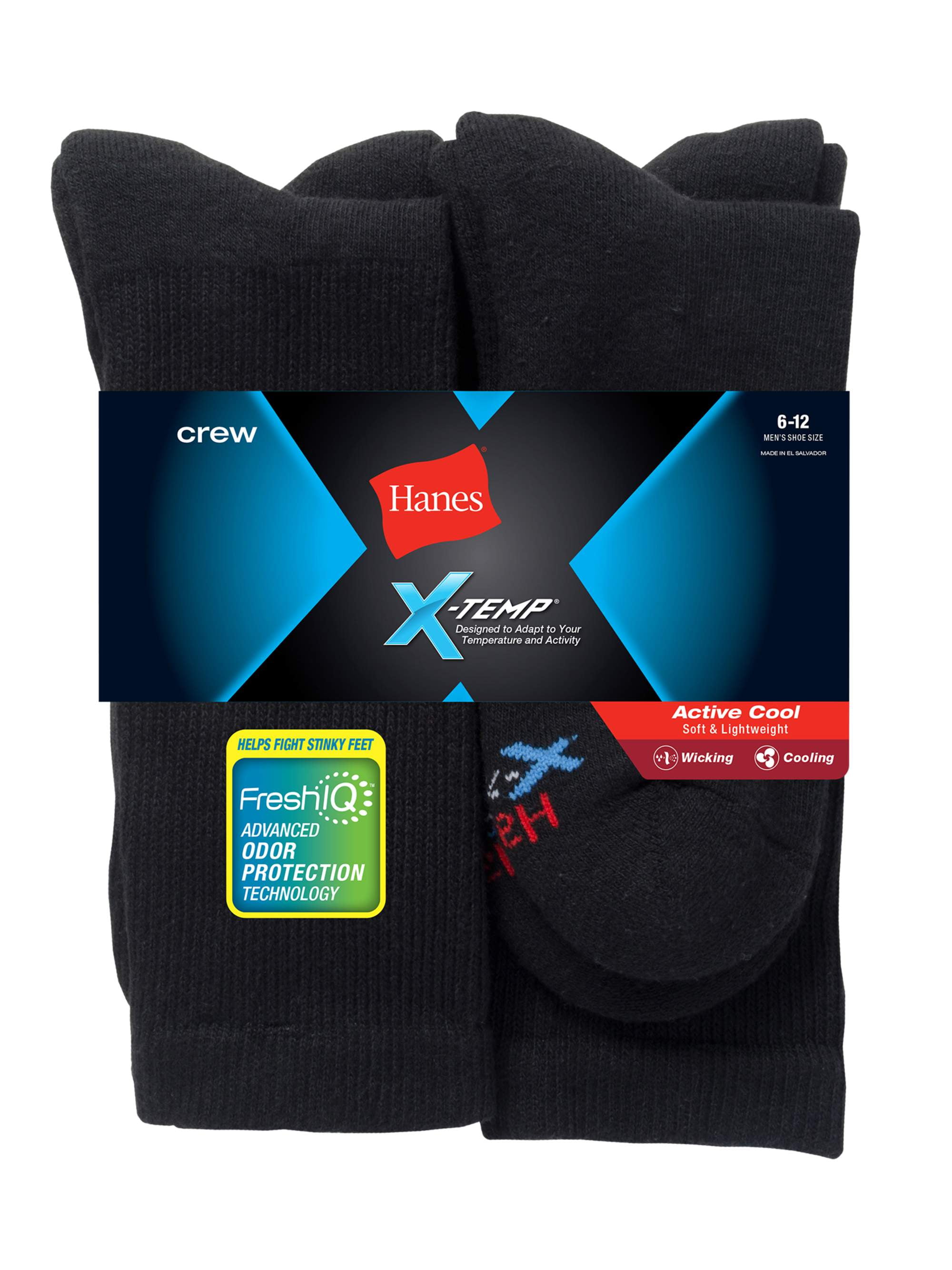 Hanes Men's X-Temp Active Cool Crew Socks, Odor Resistant, Extra ...