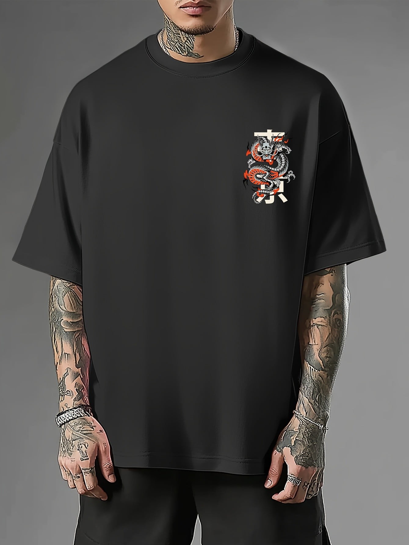 Men's Y2K Dragon & Cherry Blossom Graphic T-Shirt - Casual Summer Tee ...