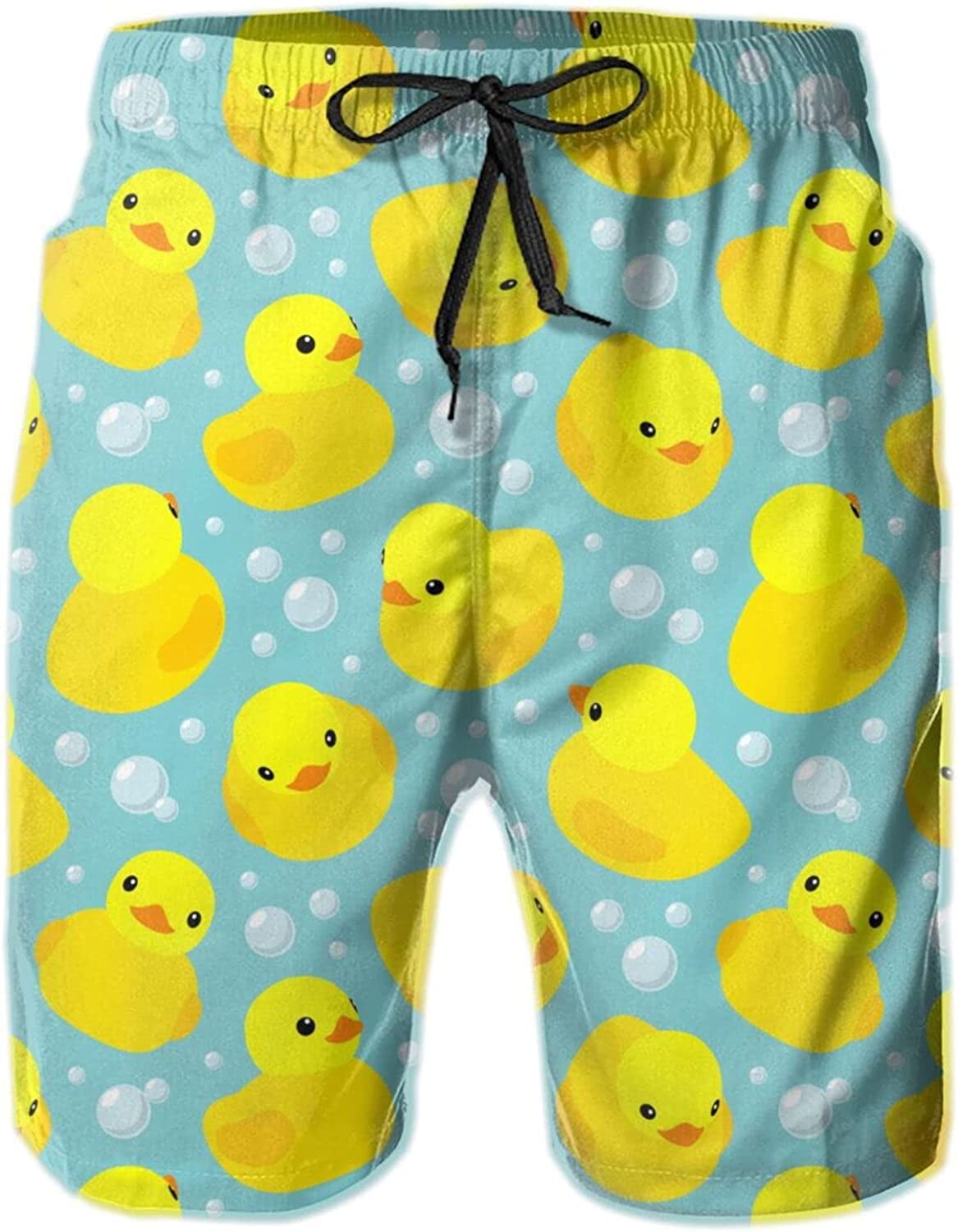 Men's Yellow Duck and Bubble Swim Trunks Quick Dry Swim Shorts Print ...