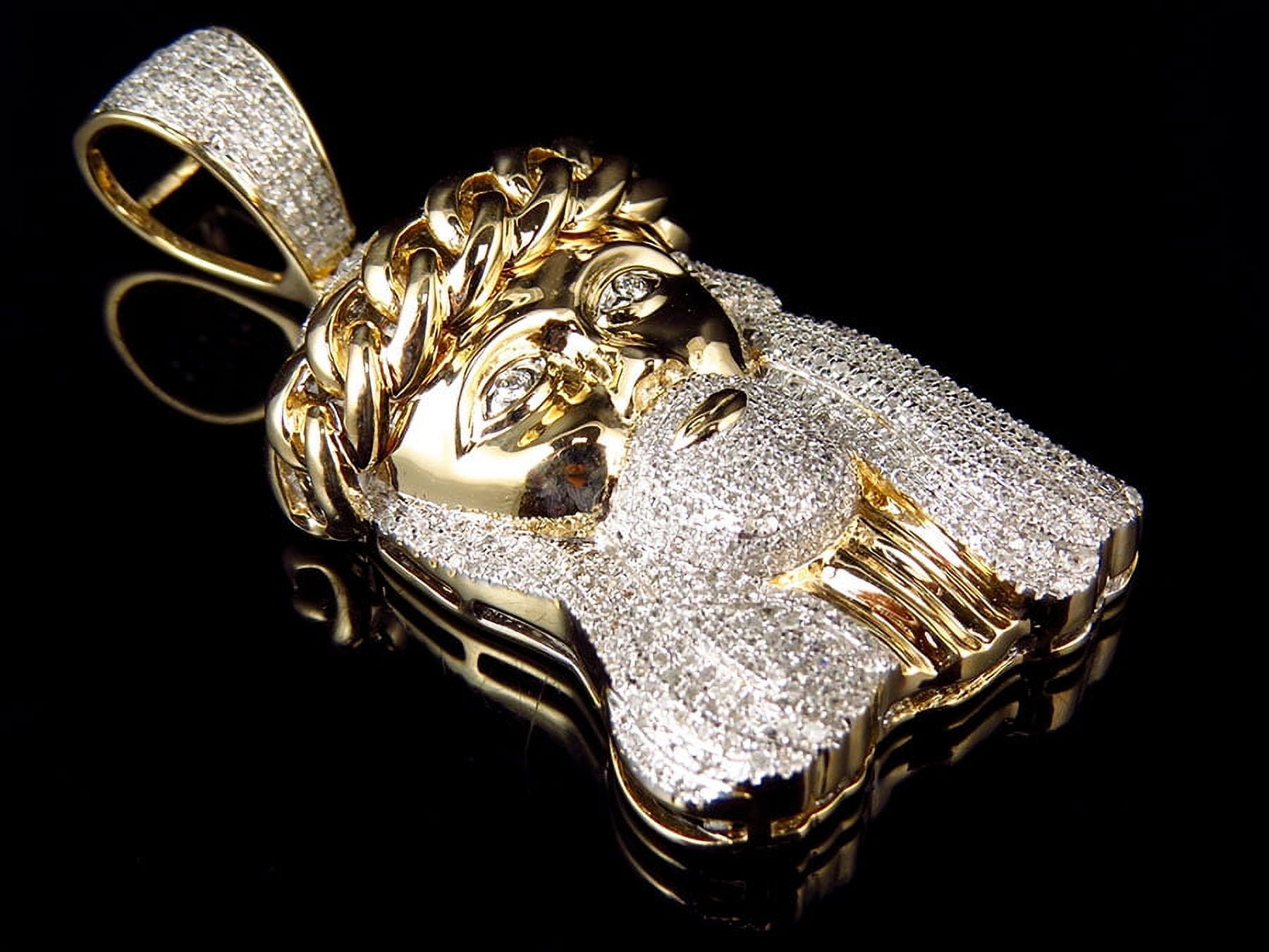 Men's Yellow Gold Jesus Face Piece Cuban Link Crown Diamond 2" Pendant ...