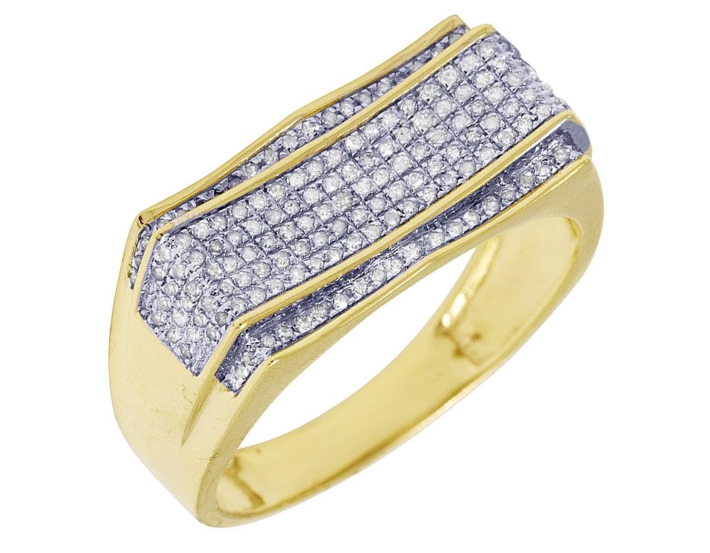Men's Yellow Gold Wave Concave Diamond Pave Pinky Ring 0.4 CT - Walmart.com