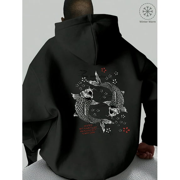 Men's Yin Yang Koi Fish Philosophy Hoodie with "White & Black" Quote ...