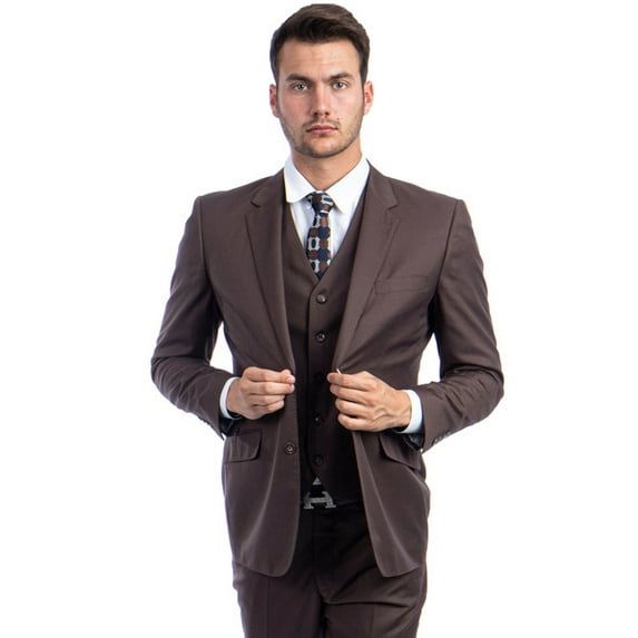 Men's Zegarie Suits Modern Cocoa Wool Suit With Vested Two Button ...