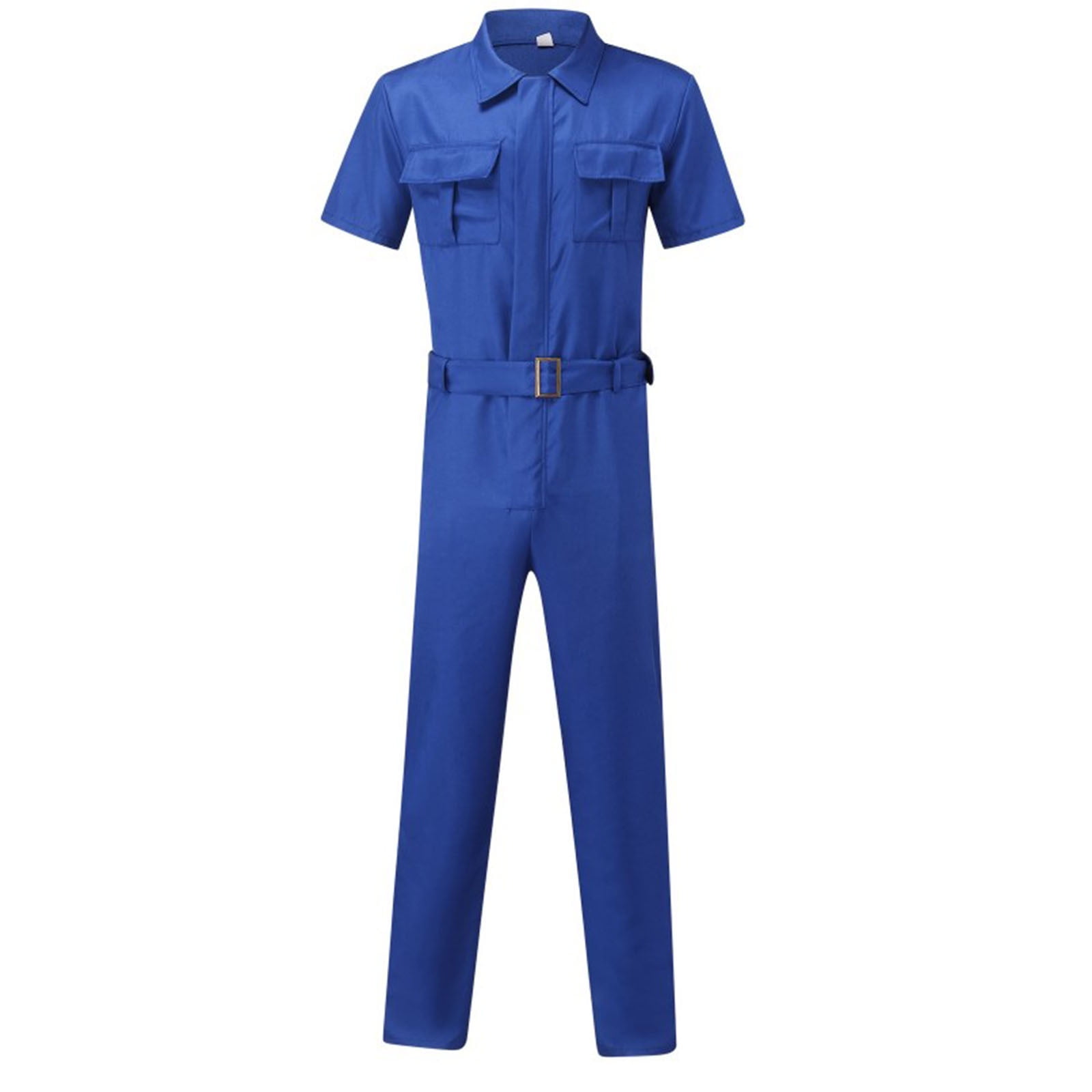 Men's Zip Overalls Lapel Jumpsuit Suit Short Sleeve Coverall Summer ...