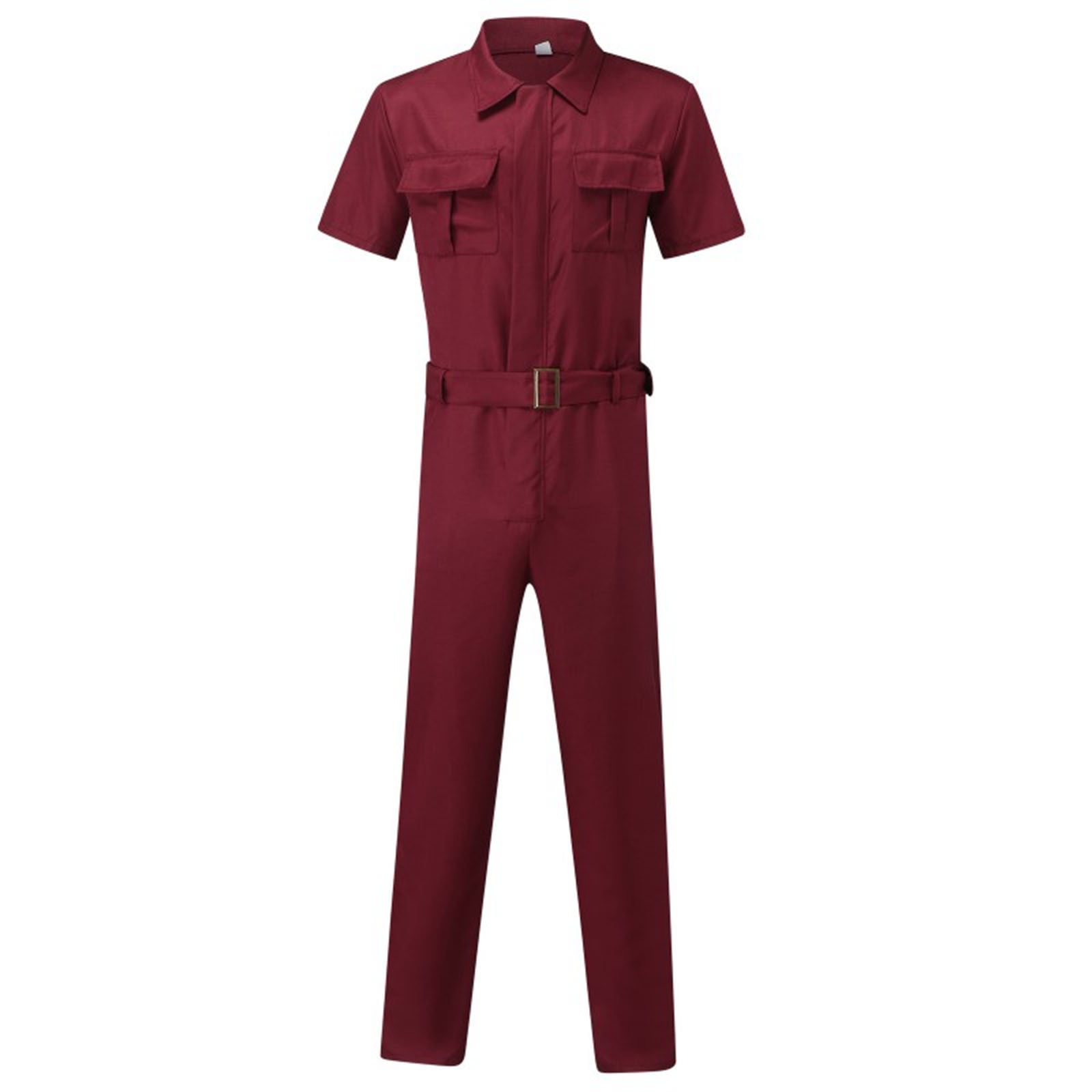 Men's Zip Overalls Lapel Jumpsuit Suit Short Sleeve Coverall Summer ...