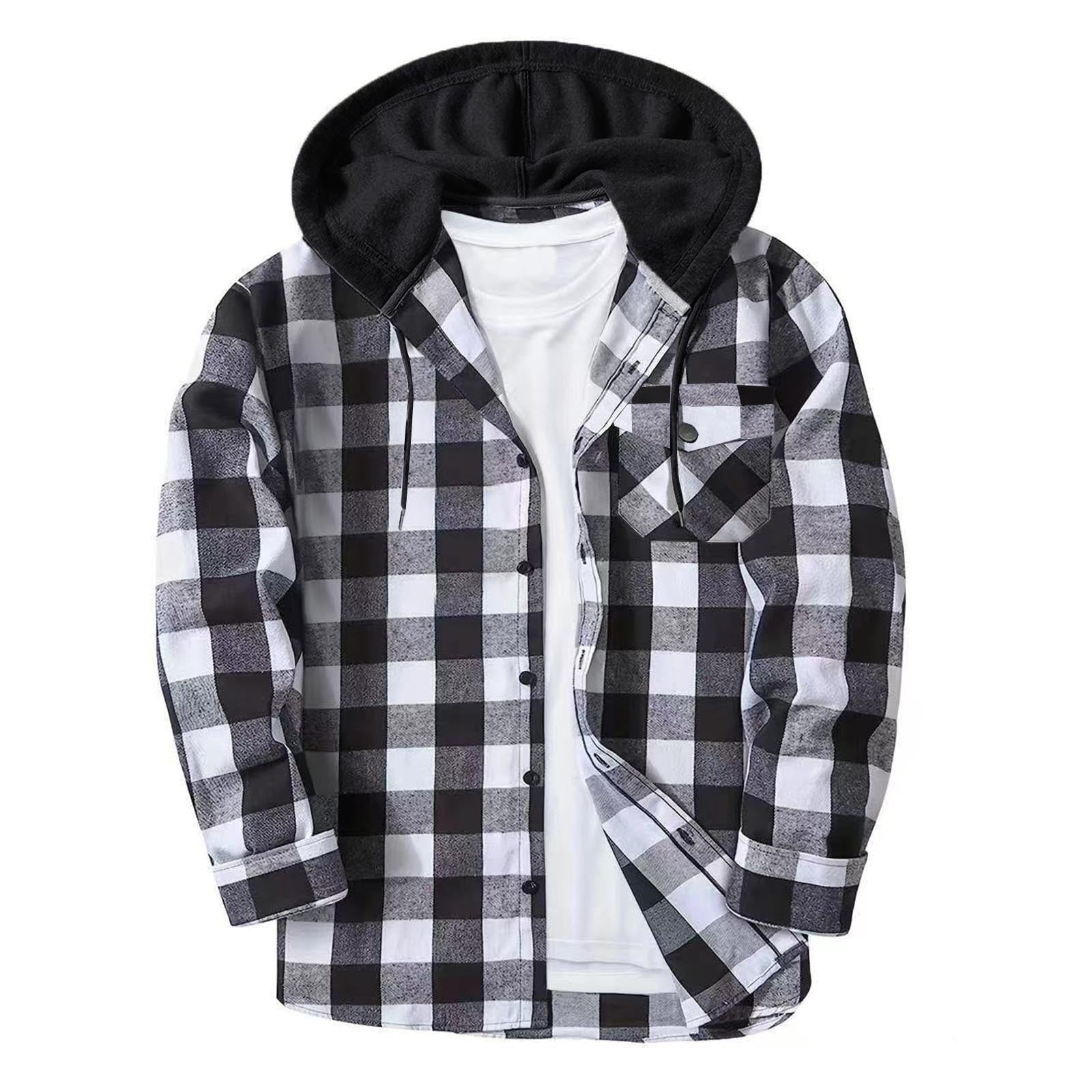 Men's Zip Up Flannel Shirt Jacket Fleece Lined Long Sleeve Plaid Coat ...