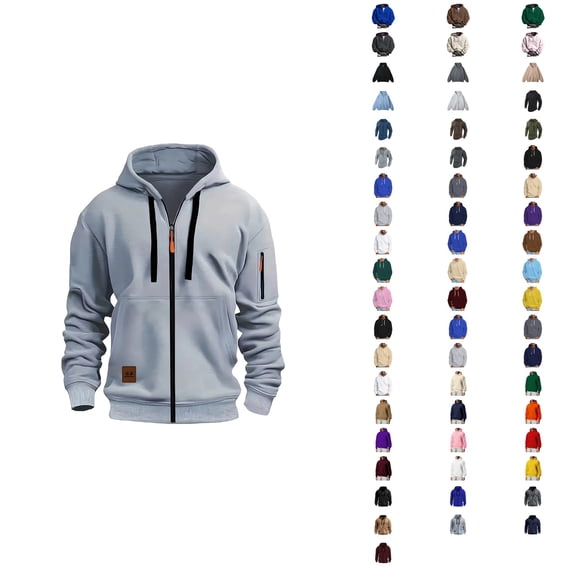 Men's Zip-Up Hoodie, Long Sleeve Fleece Full Zip Hooded Sweatshirt ...