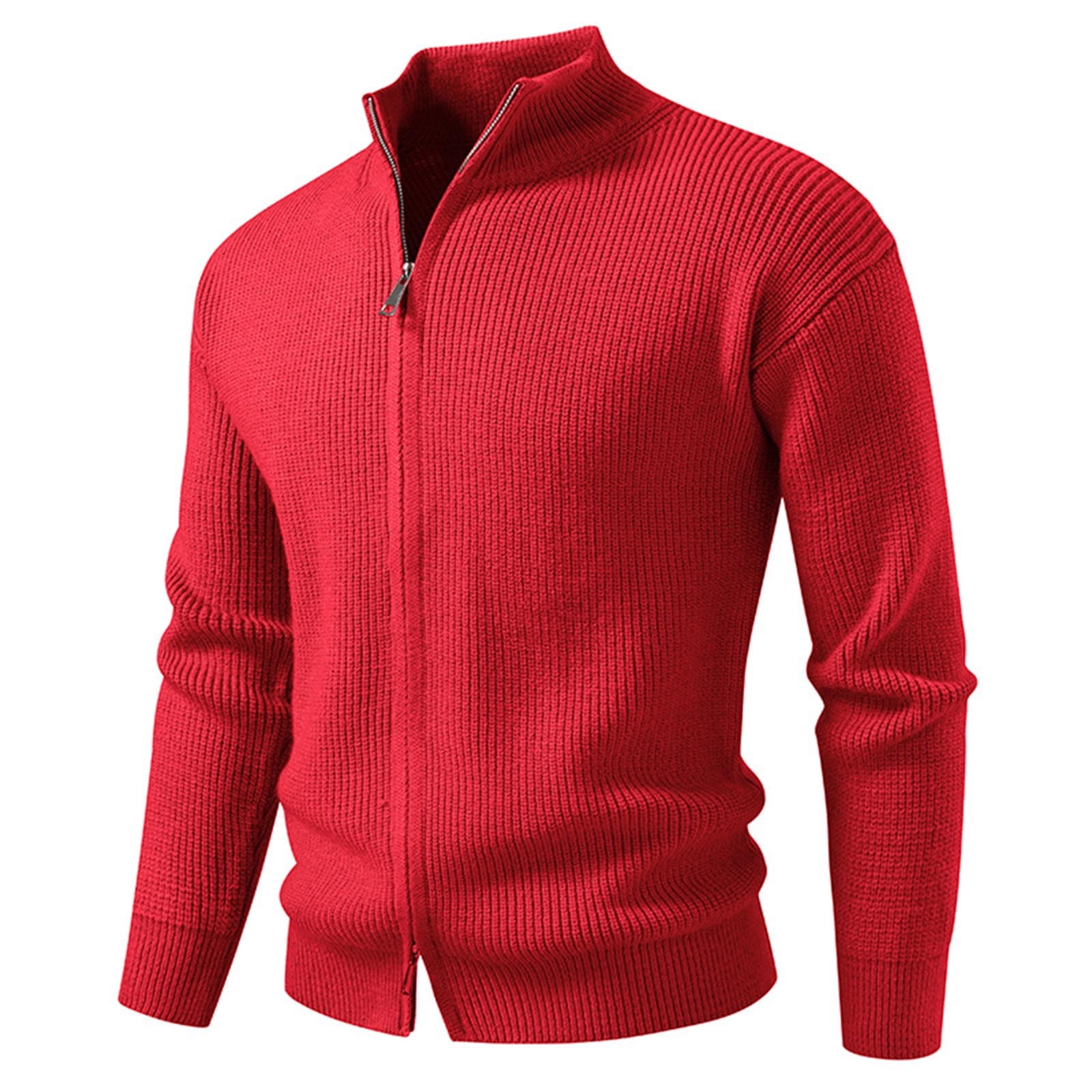 Men's Zip Up Sweater Jackets Comfy Knit Dual Zippers Long Sleeve Tops ...