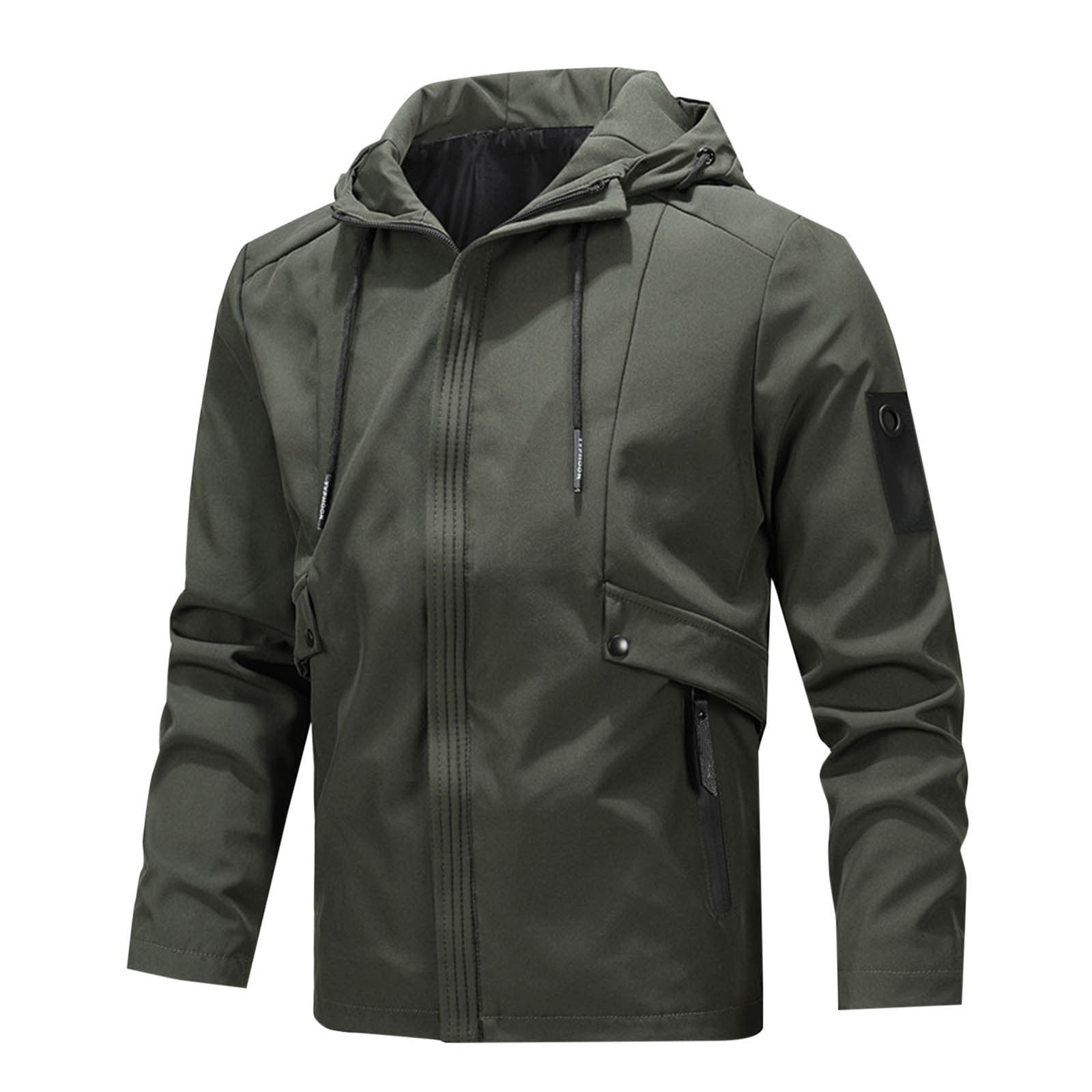 Men's Zip Up Utility Jacket with Hood Nylon Long Sleeve Windproof ...