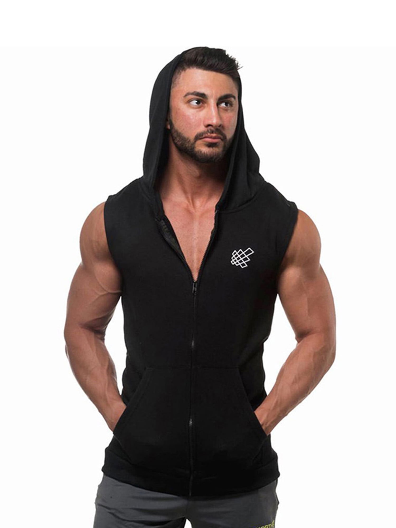Mens Zip Up Workout Tank Tops Bodybuilding Muscle Cut T Shirt