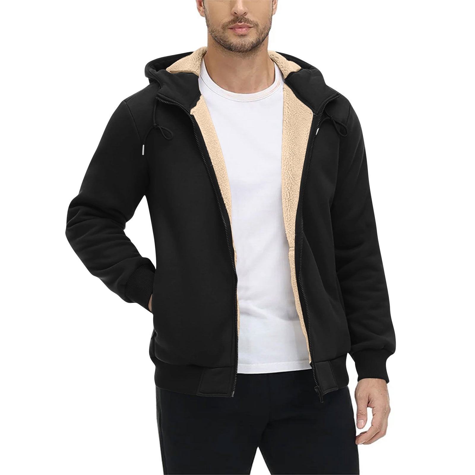 Men's Zip up Fleece Hoodie, Winter Warm Lined Hoodies Thick Fleece ...