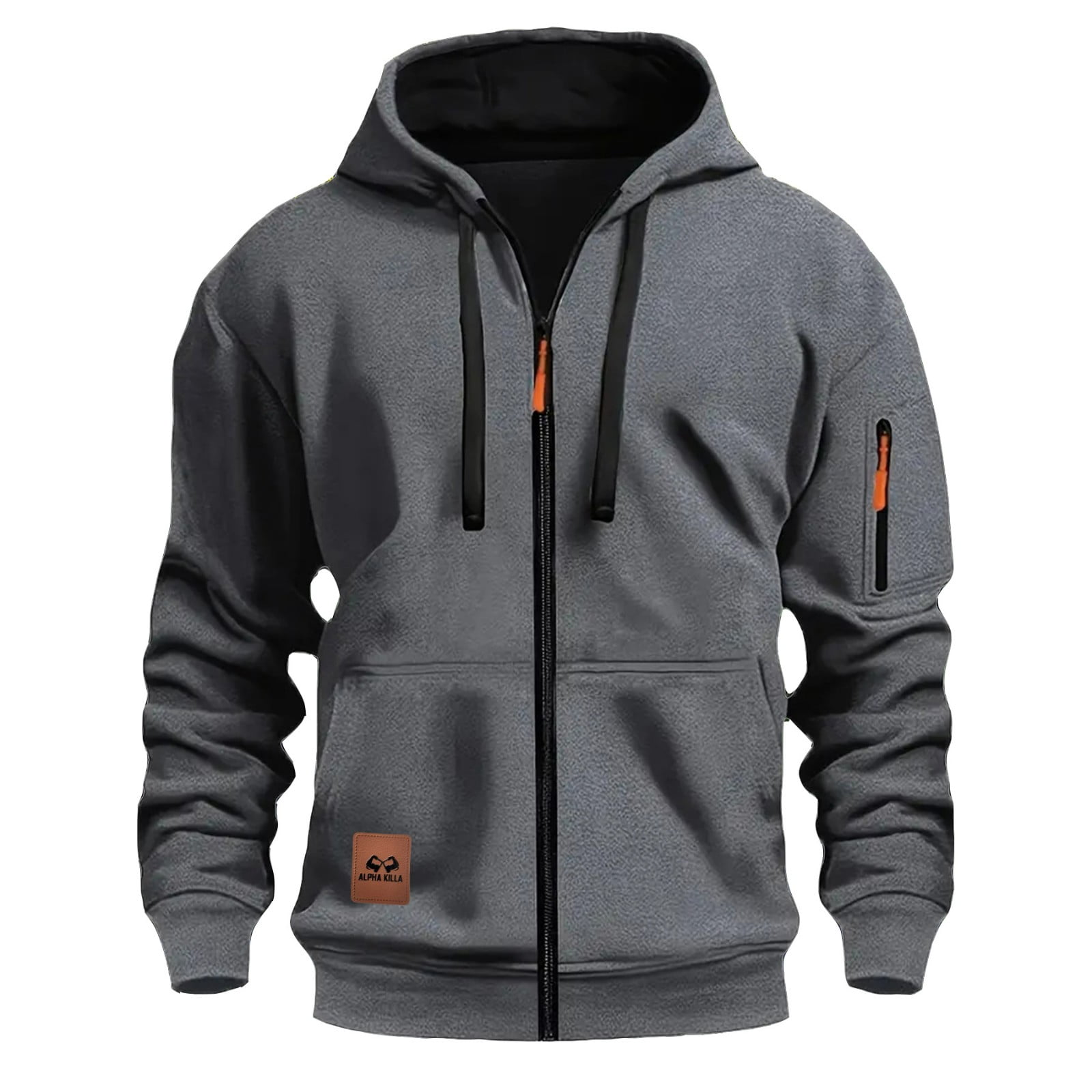 Men's Zipper Hoodie Cargo Sweatshirt, Full Zip Fleece Hoodies Outwear ...
