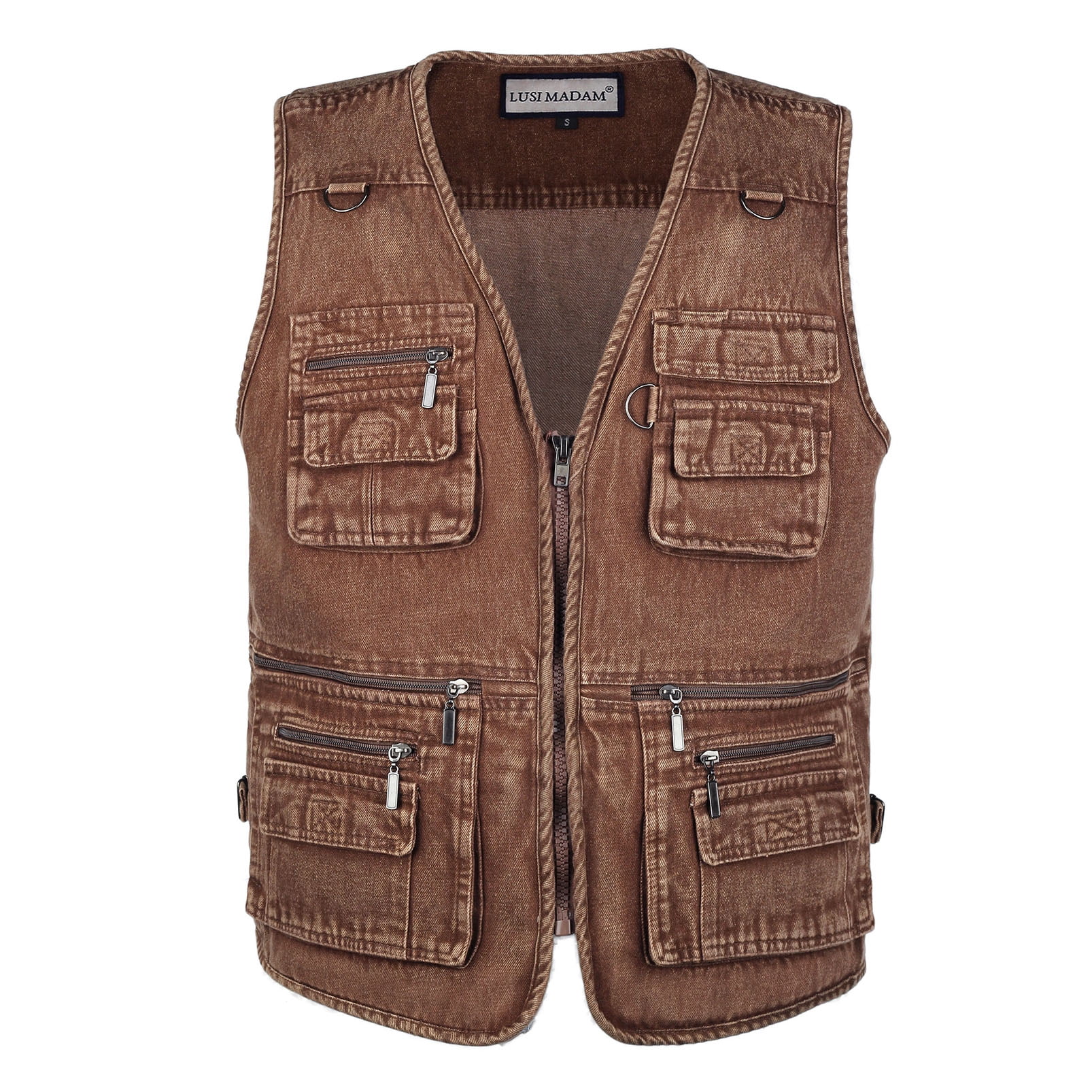 Men's Zipper Multi Pockets Vest Outdoor Travel Fishing Utility Work ...